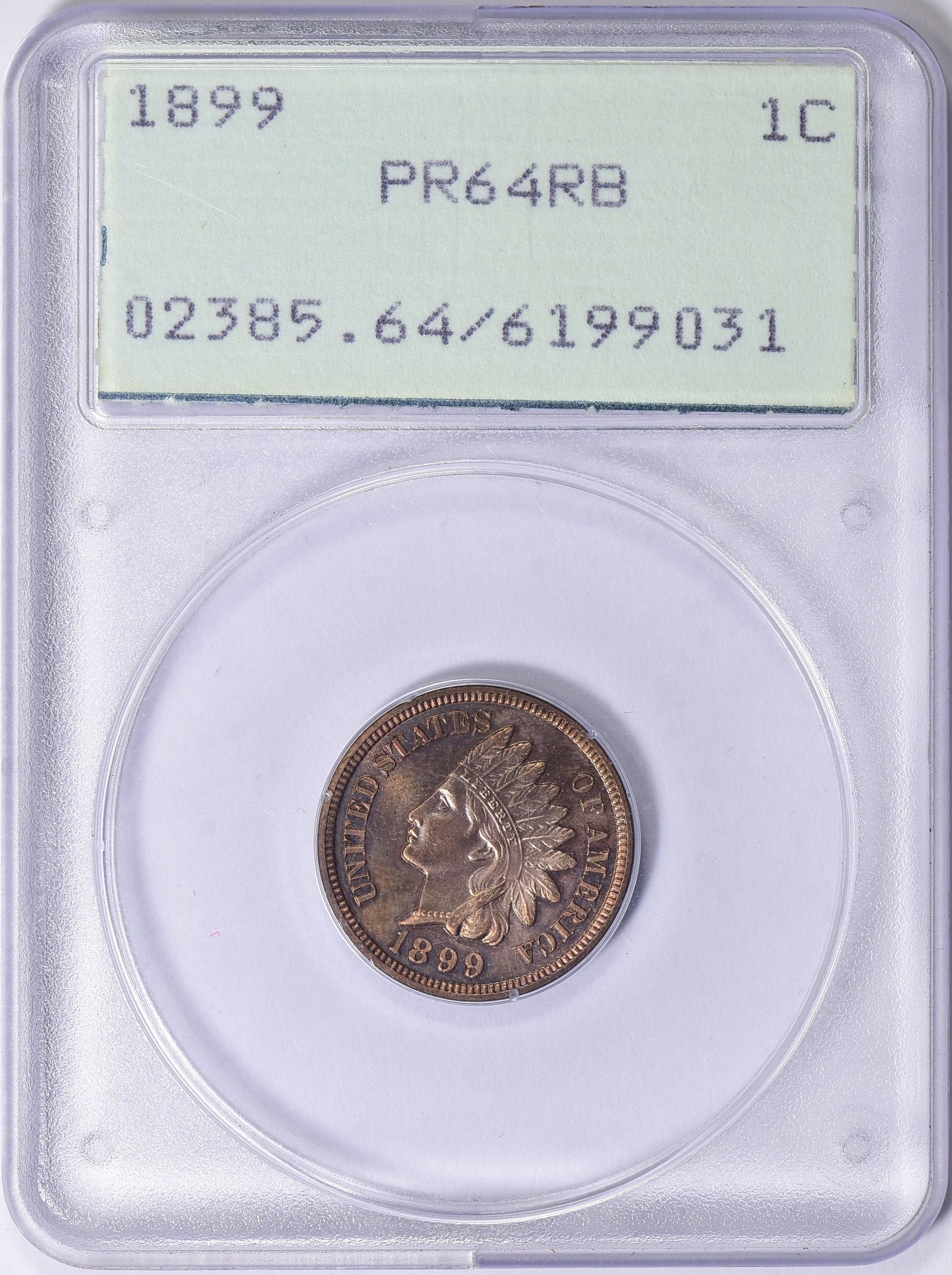 1899 Indian Cent PCGS Proof-64 RB OGH (1st Gen) (Toned) (Item 1617743) | GreatCollections Coin ...