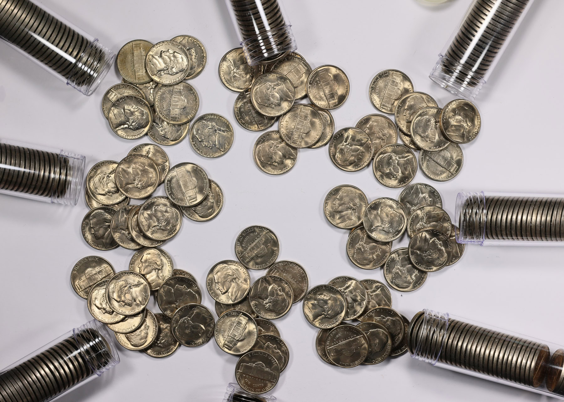 1950-D and 1955 Jefferson Nickel BU Rolls Uncertified (8 Rolls. 320 ...