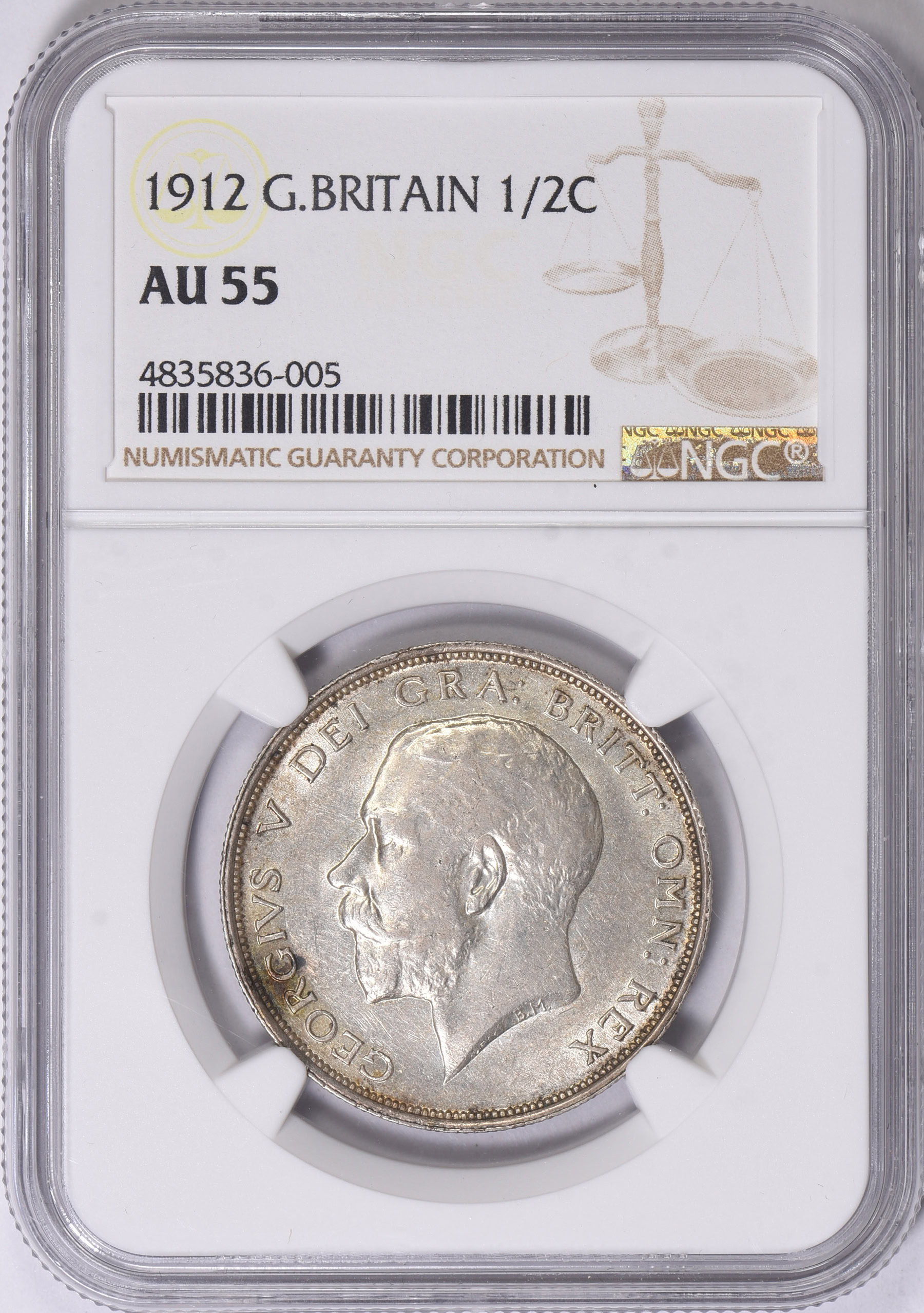 Great Britain 1912 Silver 1/2 Crown KM-818.1 NGC AU-55 (Item 1618008 ...