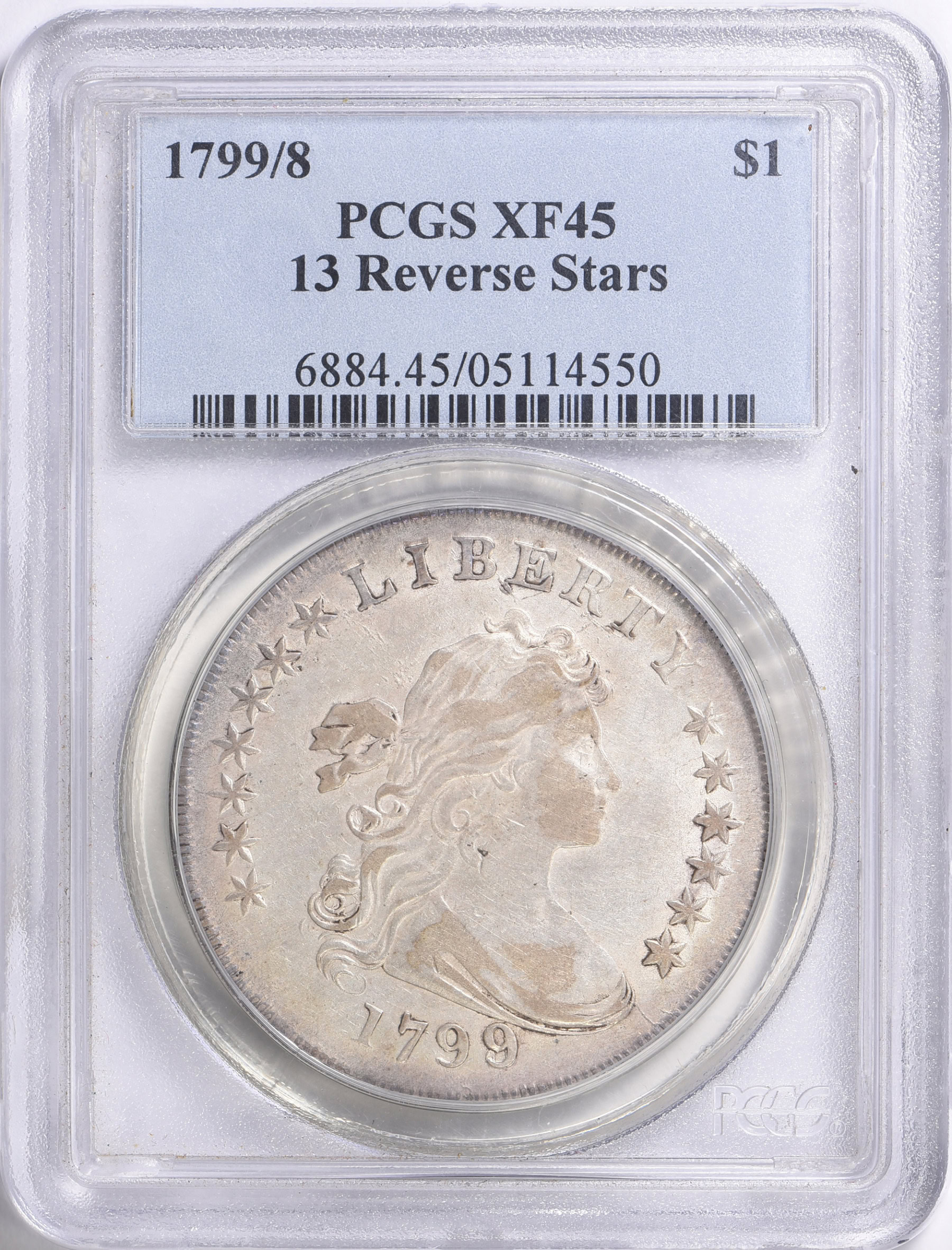 1799/8 Draped Bust Silver Dollar 13 Reverse Stars PCGS XF-45 (Item 1618221) | GreatCollections ...