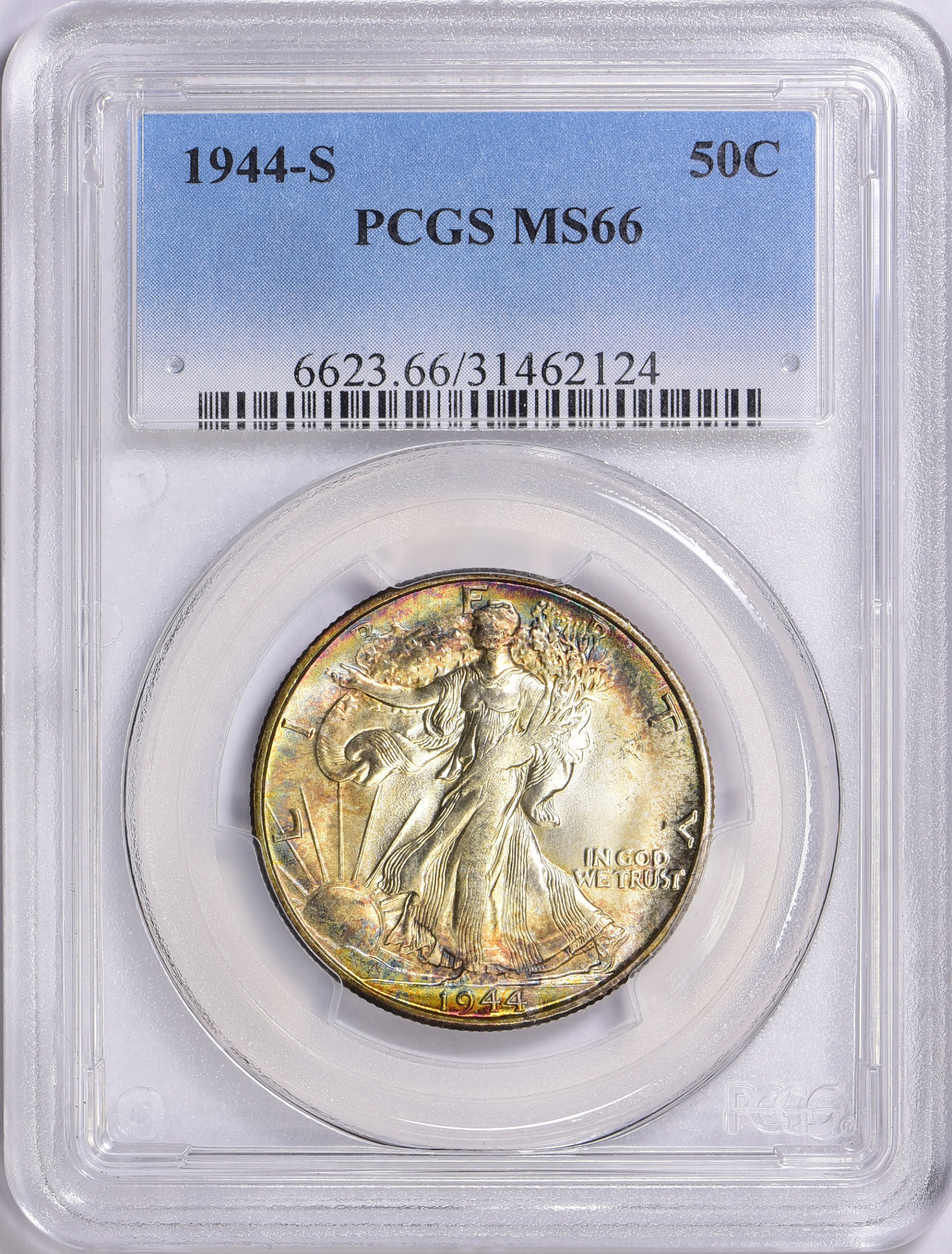 1944-S Walking Liberty Half Dollar PCGS MS-66 (Toned) (Item 1618378) | GreatCollections Coin ...