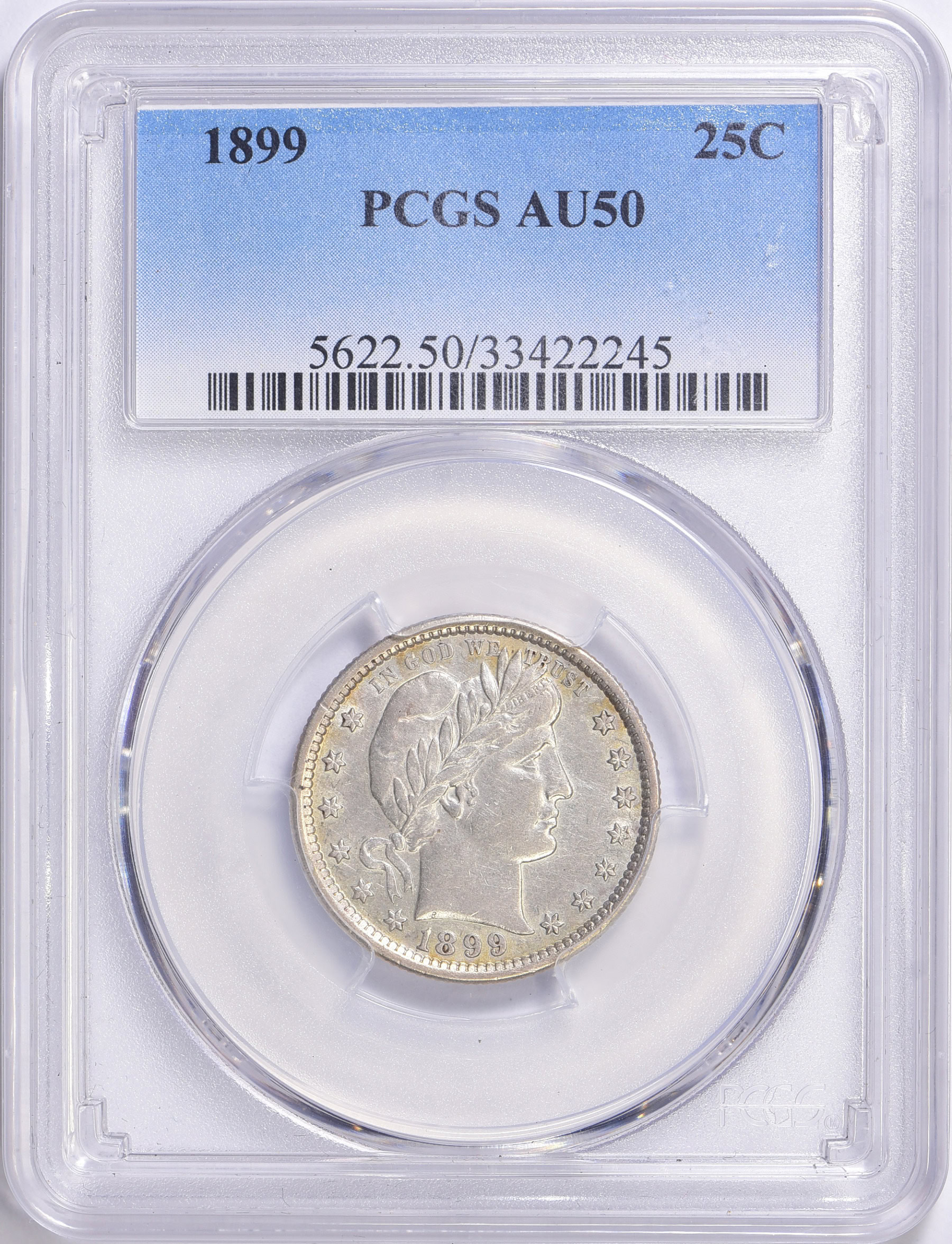 1899 Barber Quarter PCGS AU-50 (Item 1618464) | GreatCollections Coin ...