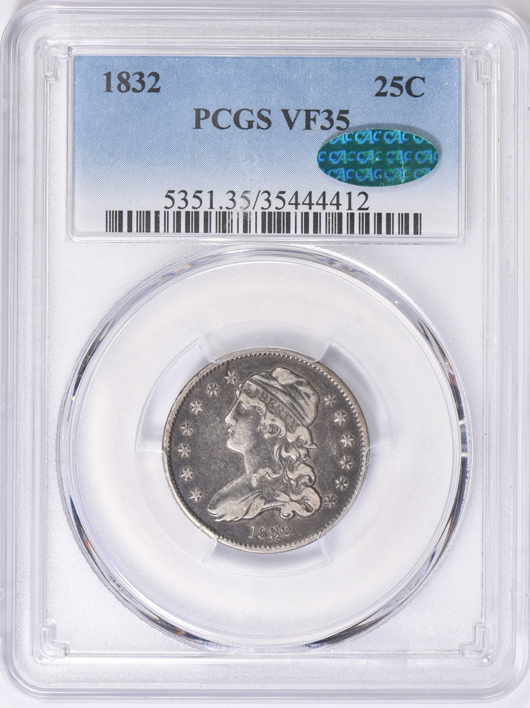 1832 Capped Bust Quarter PCGS VF-35 (CAC Green) (Item 1618482) | GreatCollections Coin Auctions