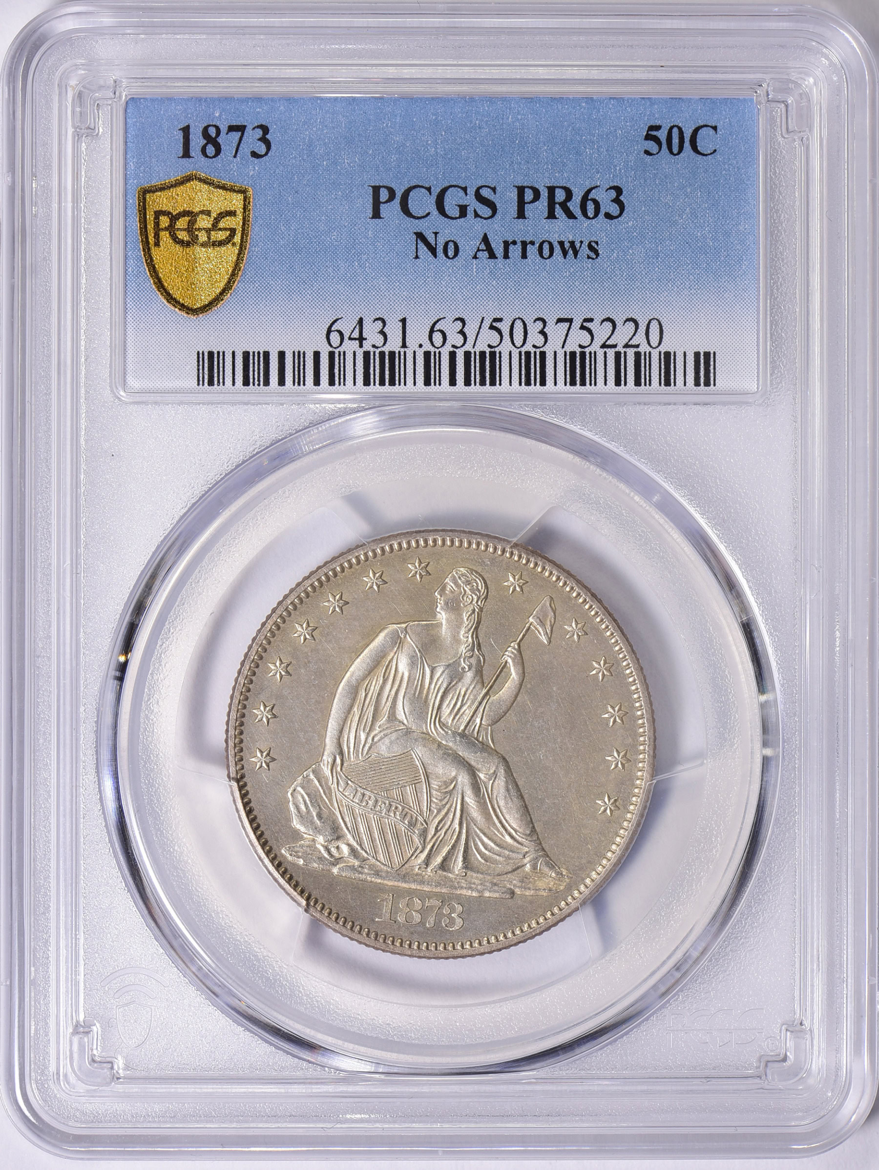 1873 Seated Liberty Half Dollar No Arrows PCGS Proof-63 (Item 1618496) | GreatCollections Coin ...