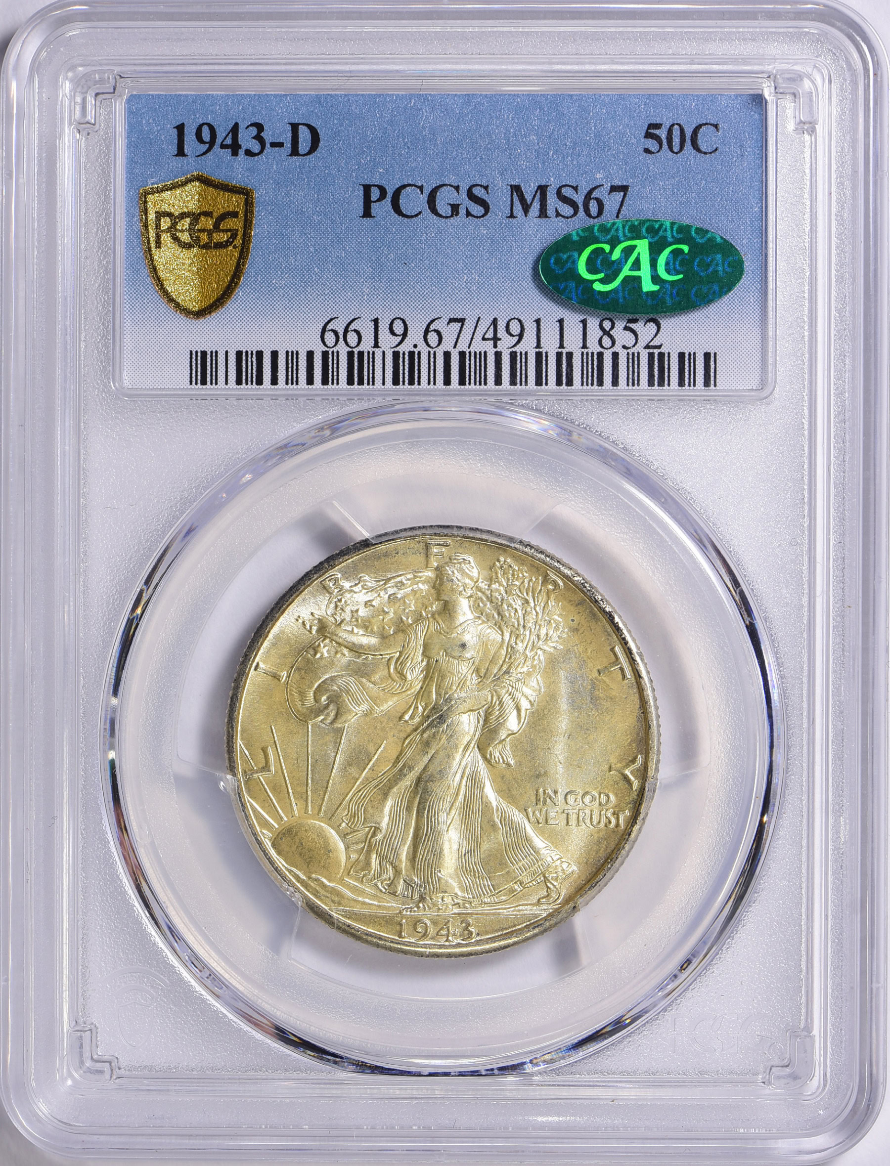 1943-D Walking Liberty Half Dollar PCGS MS-67 (CAC Green) (Item 1618498) | GreatCollections Coin ...