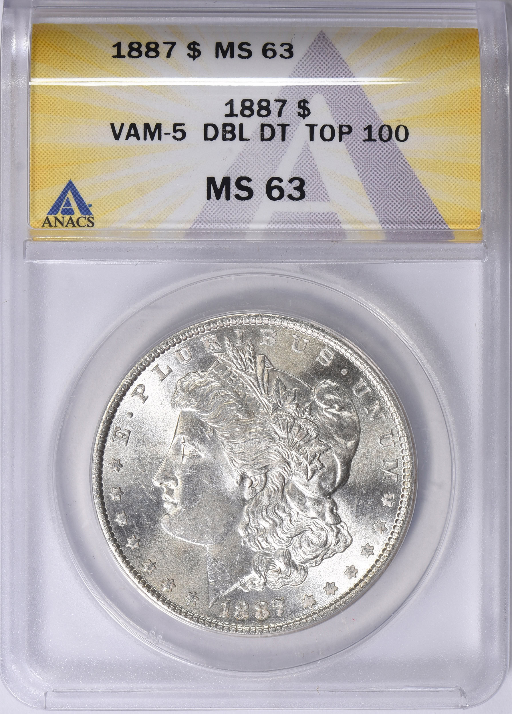 1887 Morgan Silver Dollar VAM-5 Doubled Date Top 100 ANACS MS-63 (Item ...