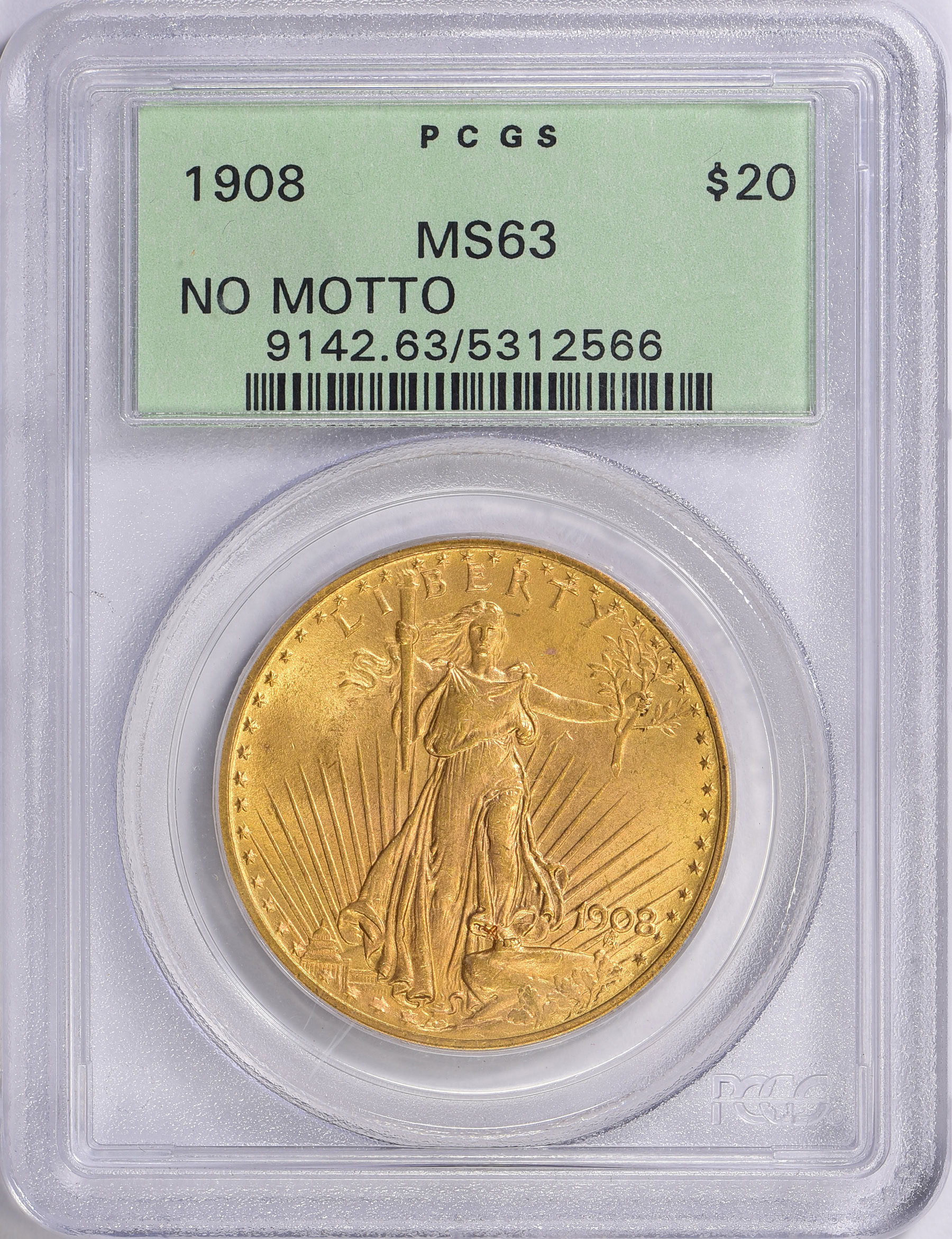1908 Saint-Gaudens Gold Double Eagle No Motto PCGS MS-63 OGH (Item ...