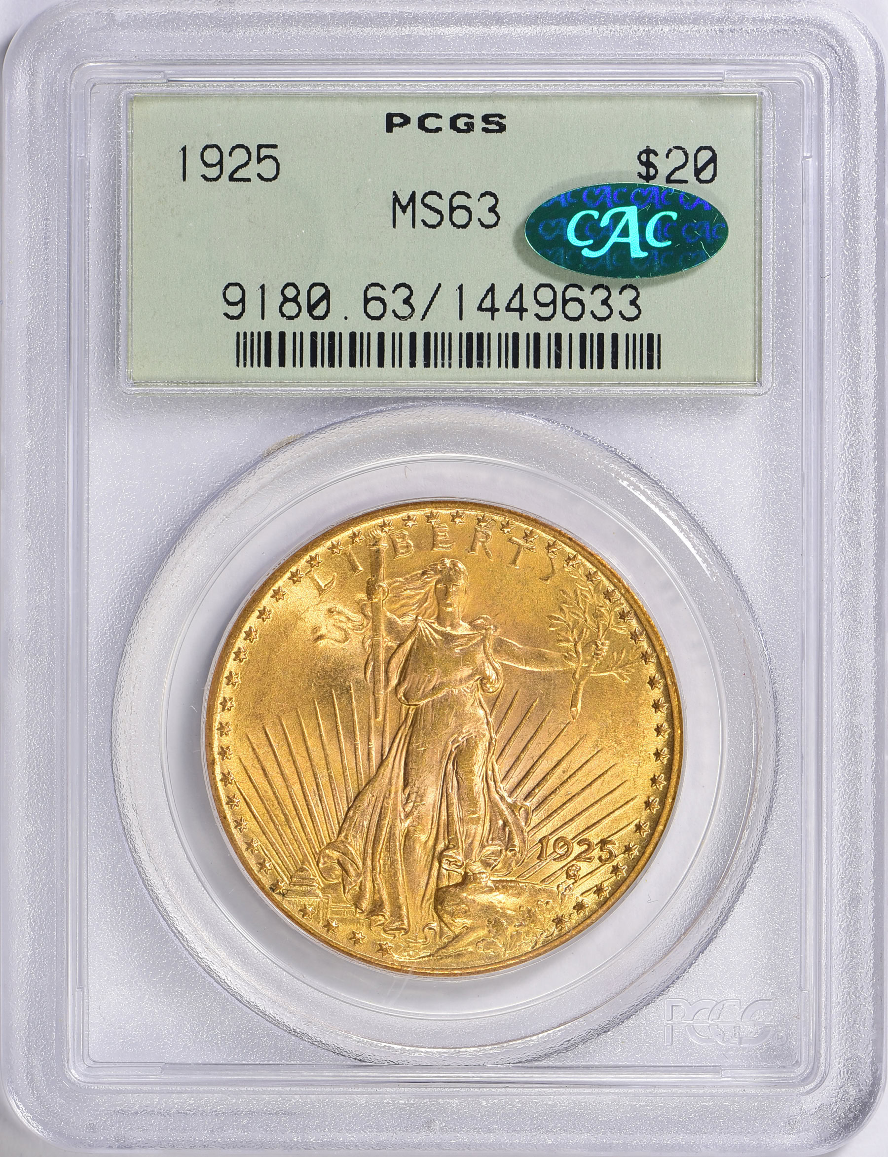 1925 Saint-Gaudens Gold Double Eagle PCGS MS-63 (CAC Green) OGH (Item 1618615 ...