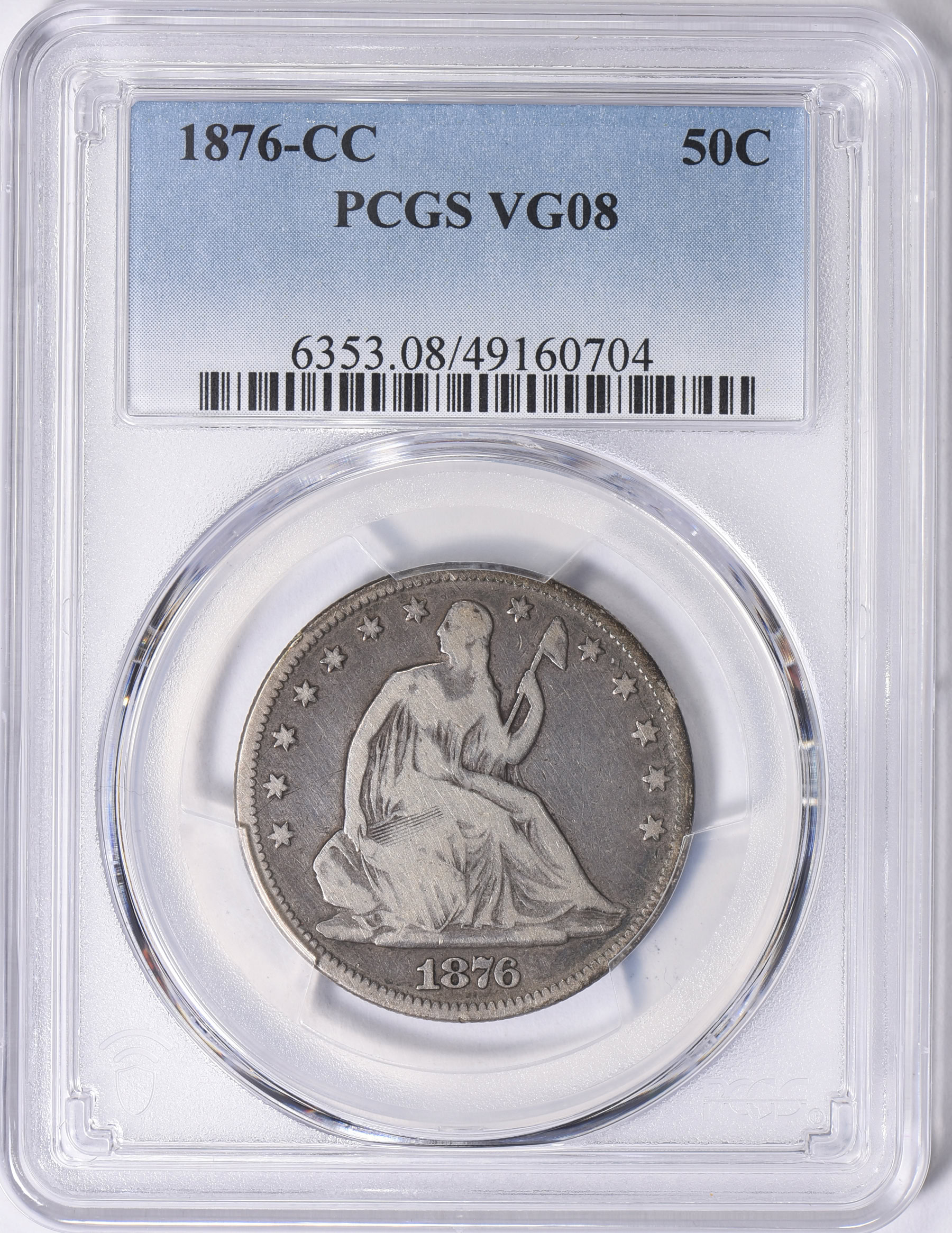 1876-CC Seated Liberty Half Dollar PCGS VG-08 (Toned) (Item 1619634) | GreatCollections Coin ...