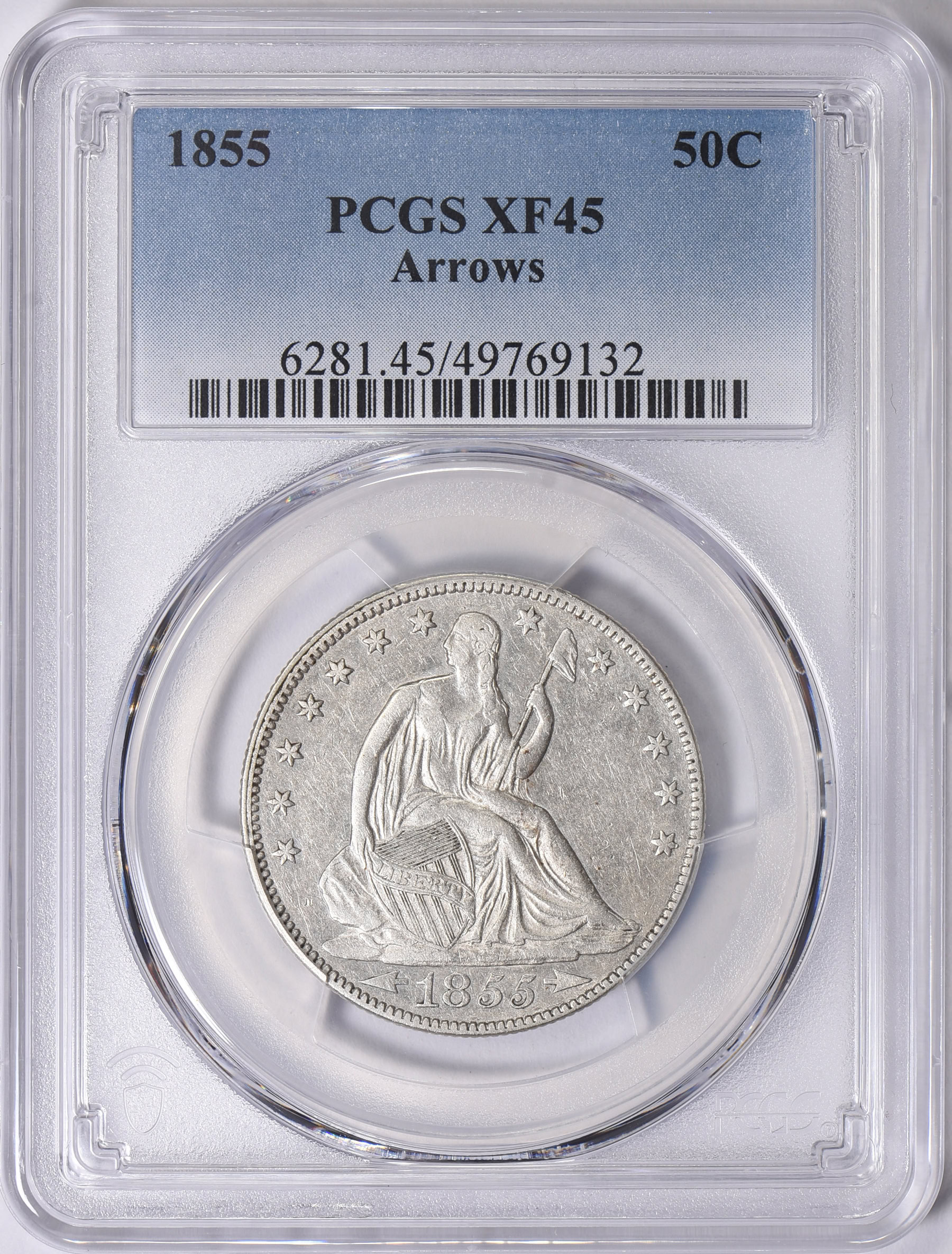 1855 Seated Liberty Half Dollar Arrows PCGS XF-45 (Item 1619777) | GreatCollections Coin Auctions