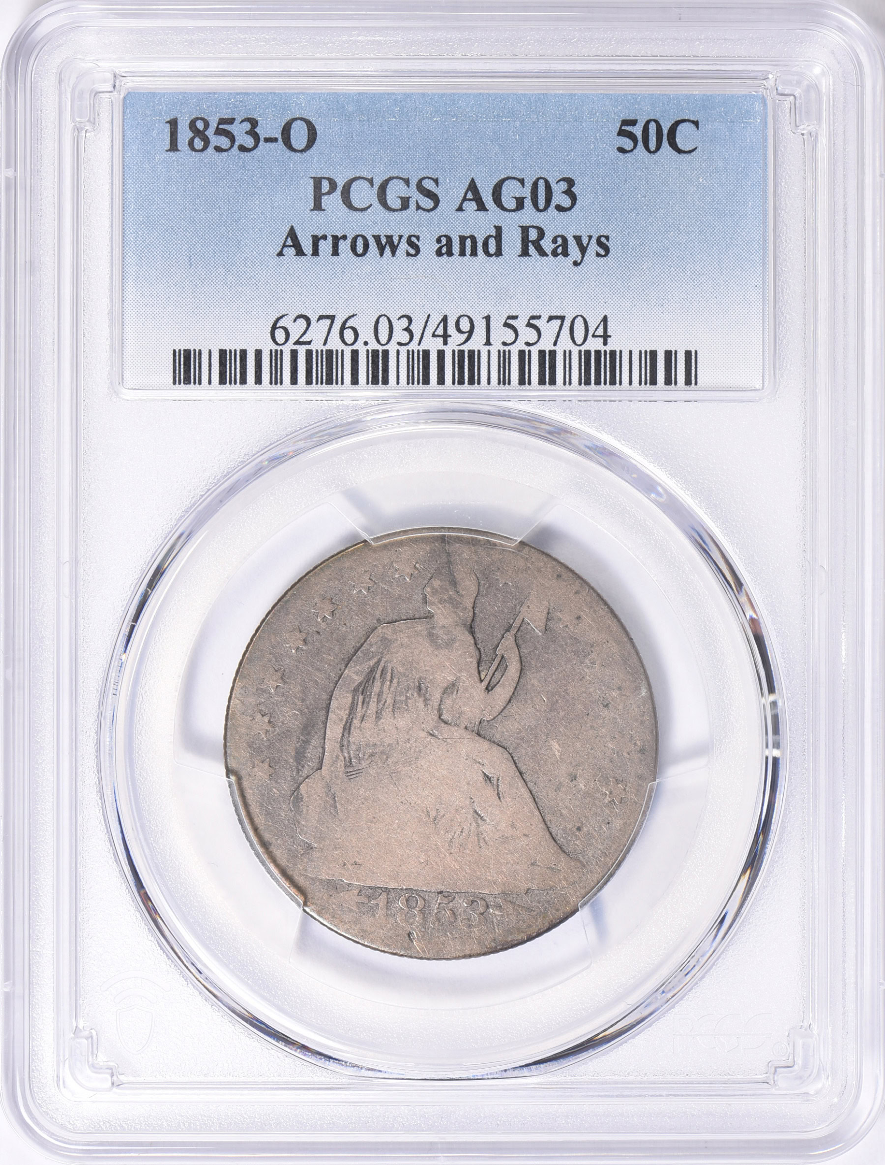 1853-O Seated Liberty Half Dollar Arrows and Rays PCGS AG-03 (Item 1619812) | GreatCollections ...