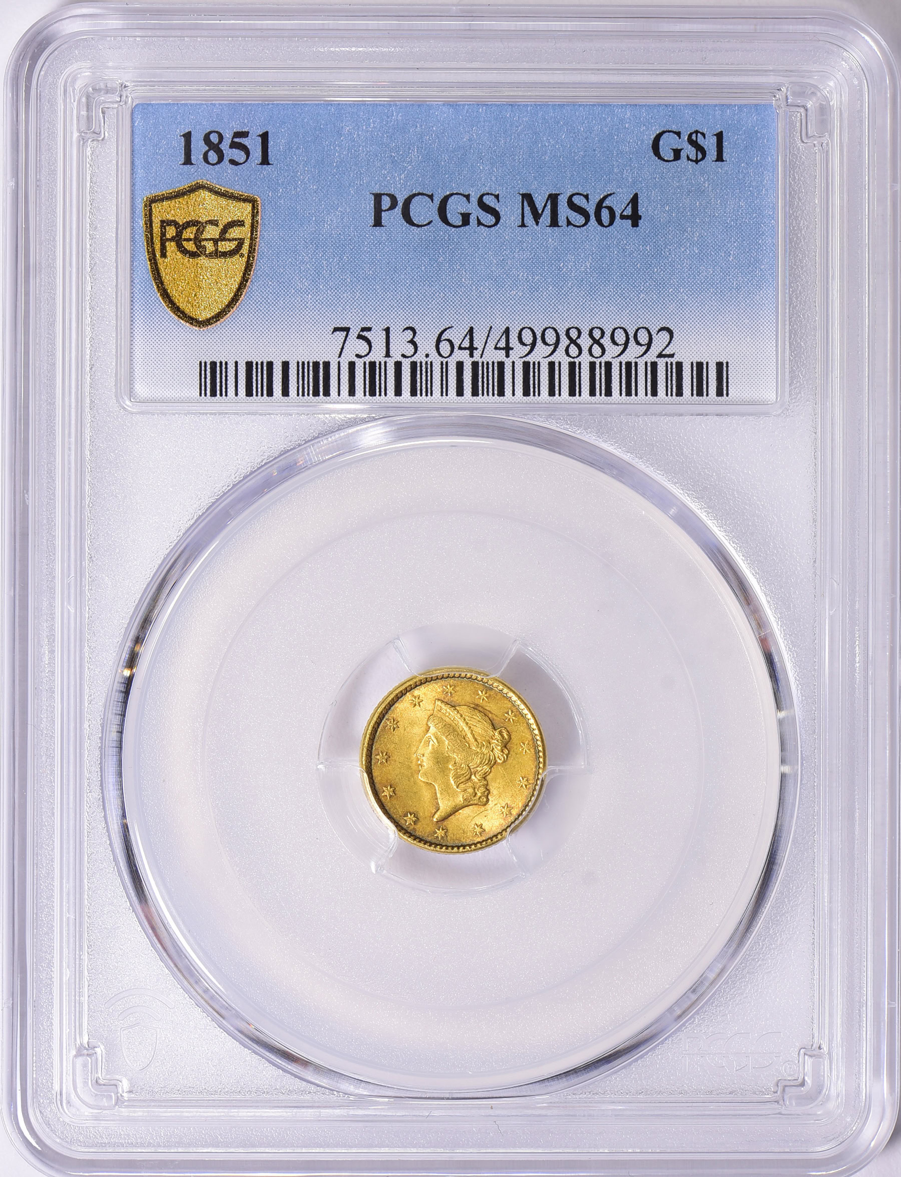 1851 Liberty Gold Dollar PCGS MS-64 (Item 1619830) | GreatCollections ...