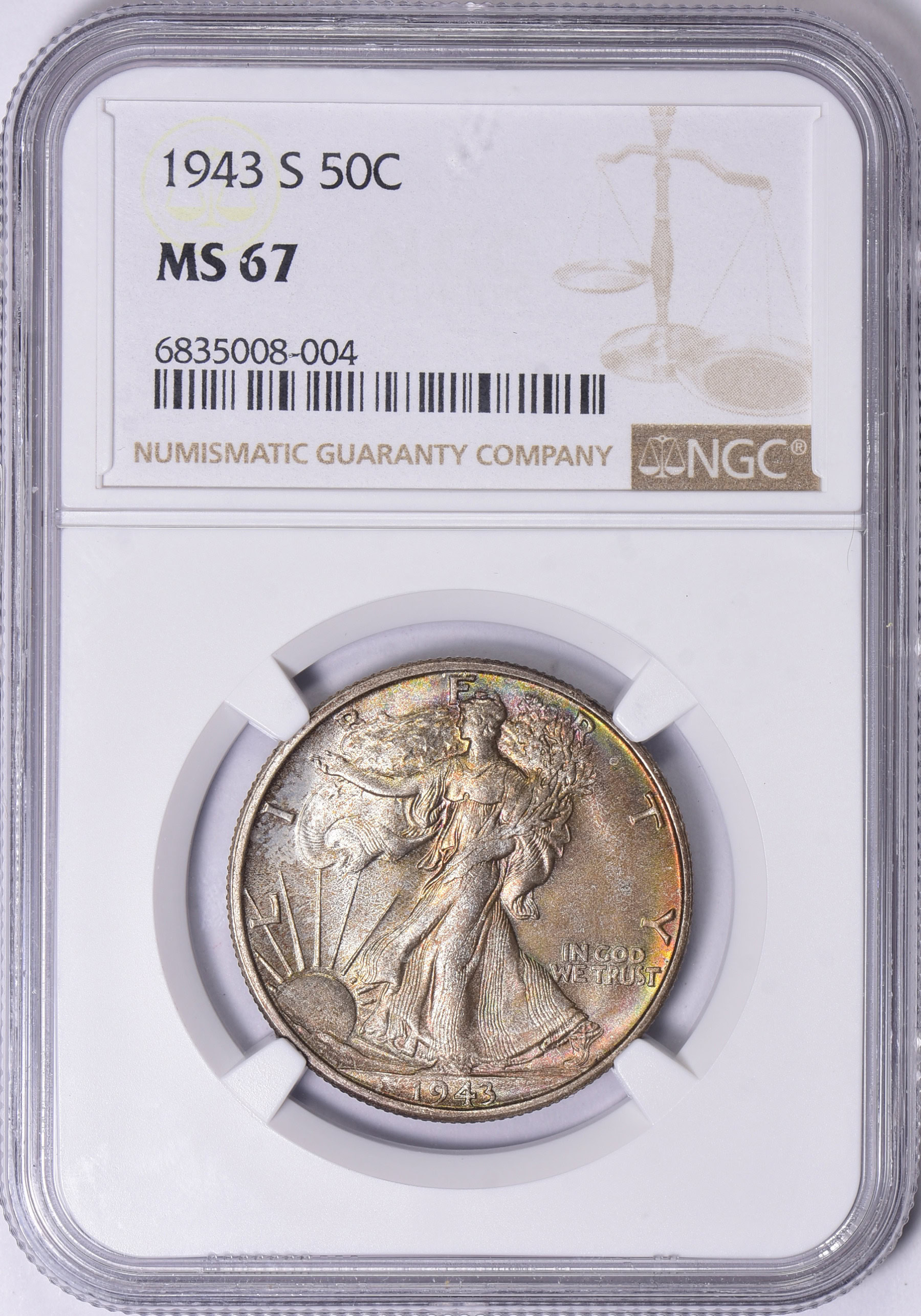 1943-S Walking Liberty Half Dollar NGC MS-67 (Toned) (Item 1620946) | GreatCollections Coin Auctions