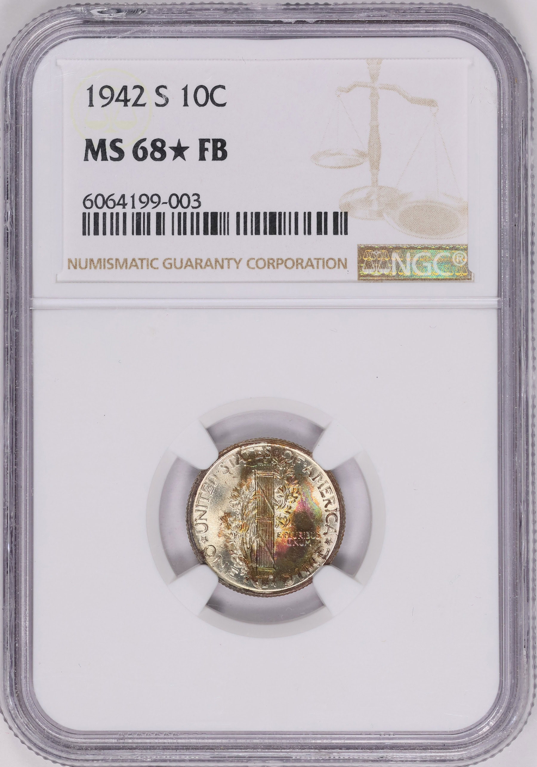 1942-S Mercury Dime NGC MS-68 ★ FB (Toned) (Item 1621054) | GreatCollections Coin Auctions