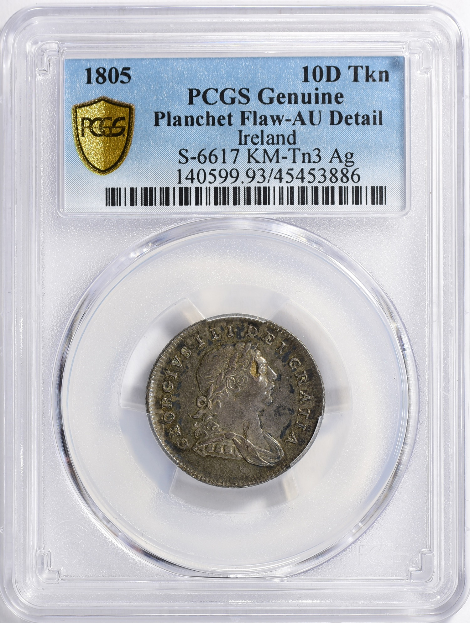 Ireland 1805 Silver 10 Pence Bank Token S-6617 PCGS Genuine AU Details ...