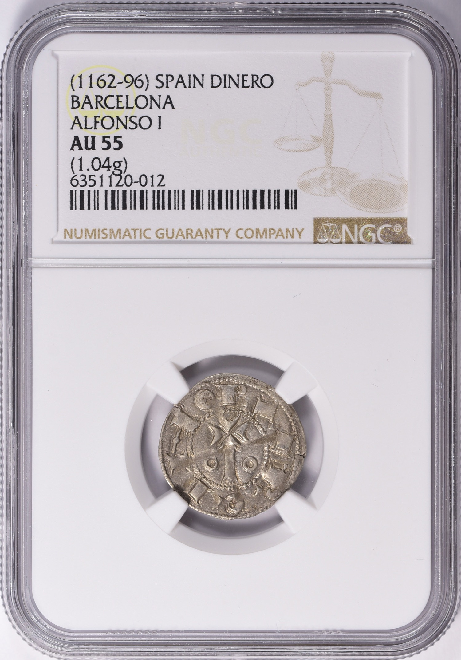 Spain - Barcelona ND (1162-96) Silver Dinero of Alfonso I NGC AU-55 (1 ...
