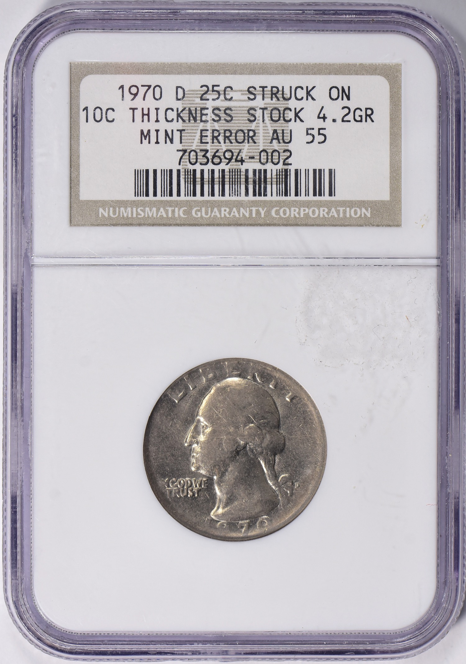Mint Error 1970-D Washington Quarter Struck On 10C Thickness Stock 4 ...