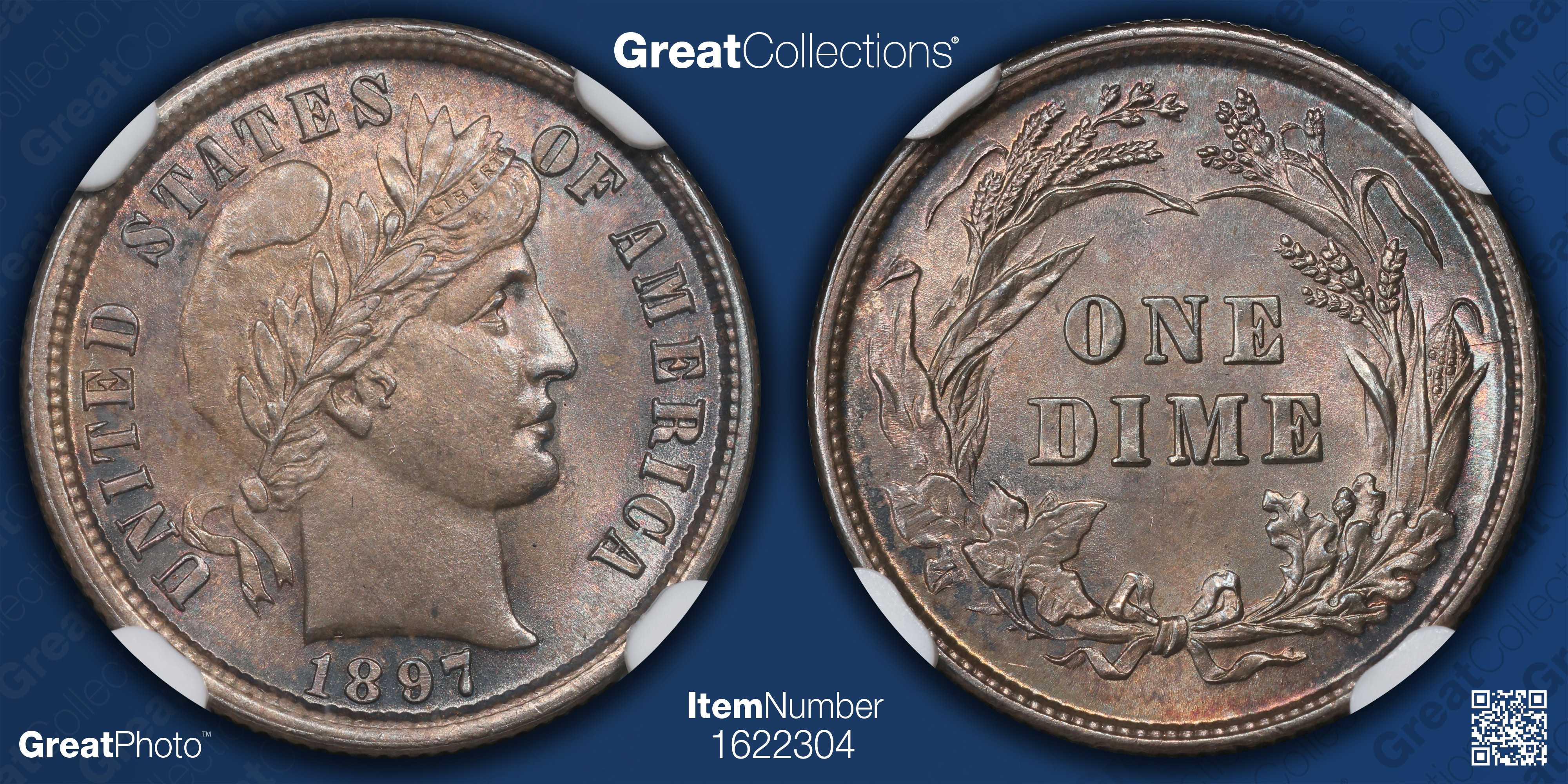 1897 Barber Dime NGC MS-64 (Toned) (Item 1622304) | GreatCollections ...