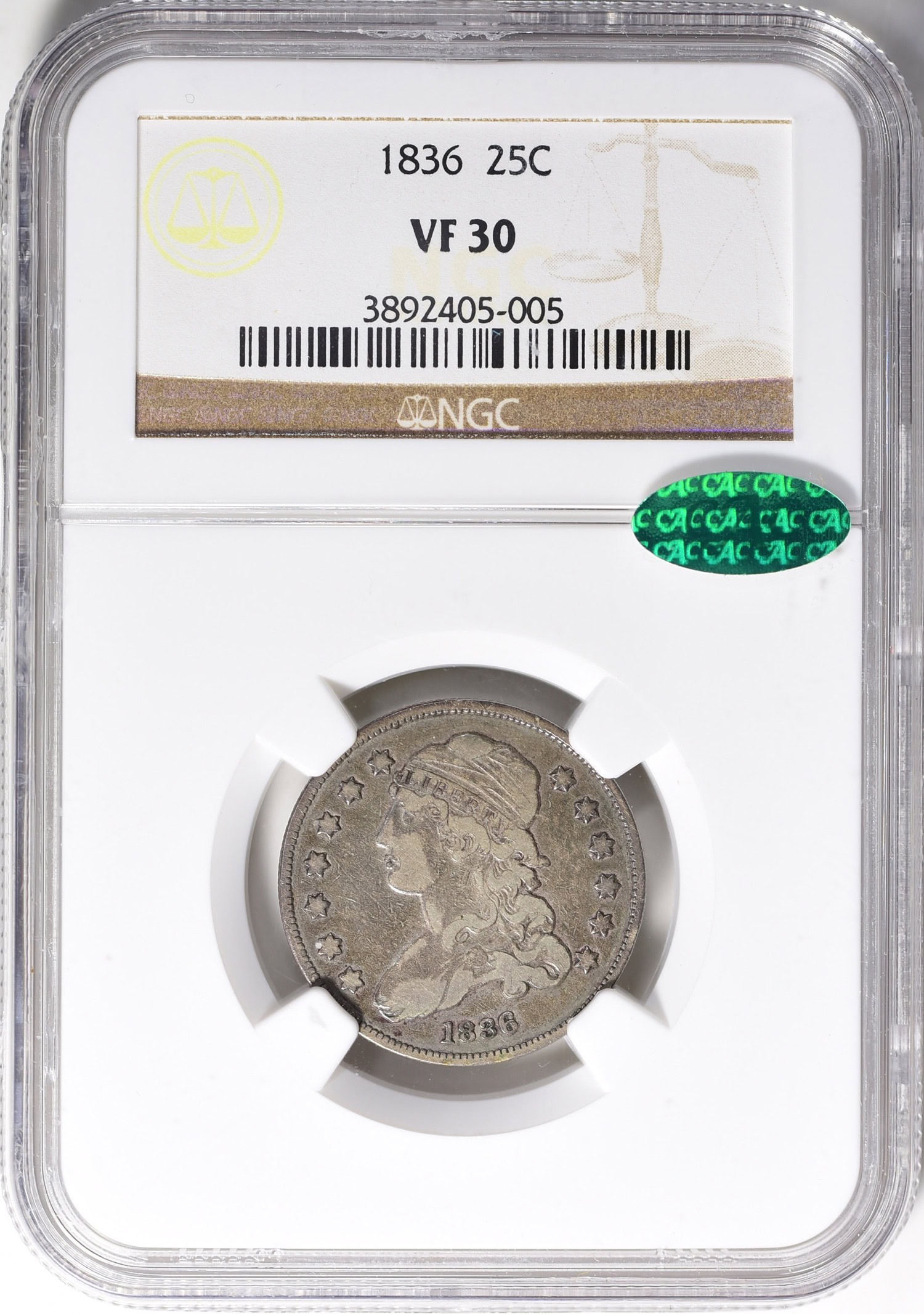 1836 Capped Bust Quarter NGC VF-30 (CAC Green) (Toned) (Item 1622351 ...
