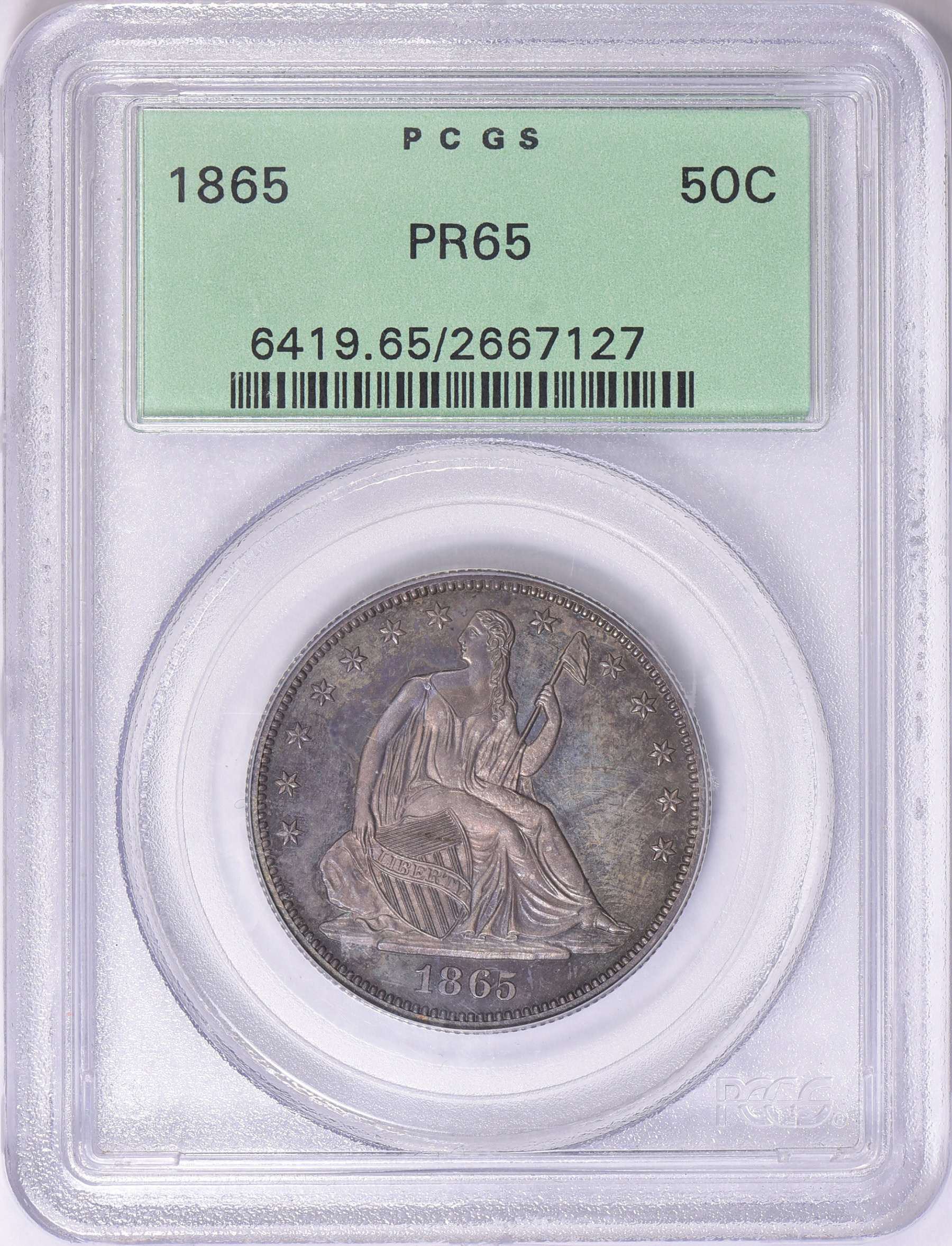 1865 Seated Liberty Half Dollar PCGS Proof-65 OGH (Toned) (Item 1622738) | GreatCollections Coin ...
