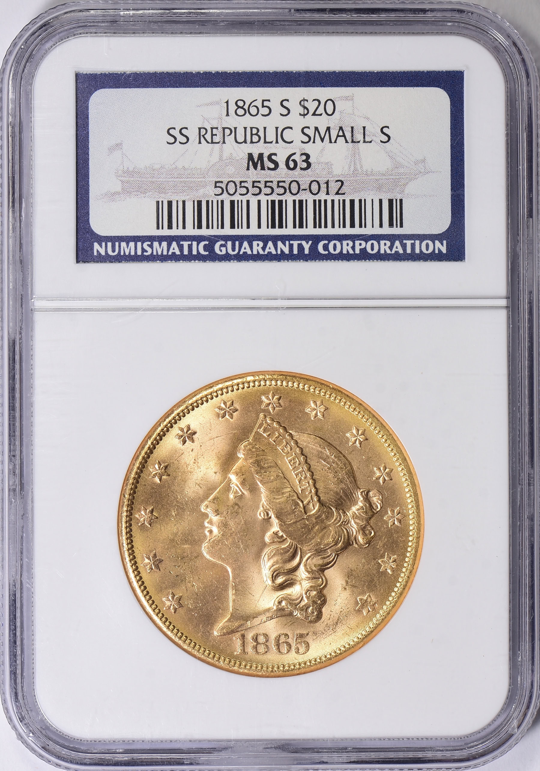 1865-S Liberty Gold Double Eagle Shipwreck SS Republic Small S NGC MS ...