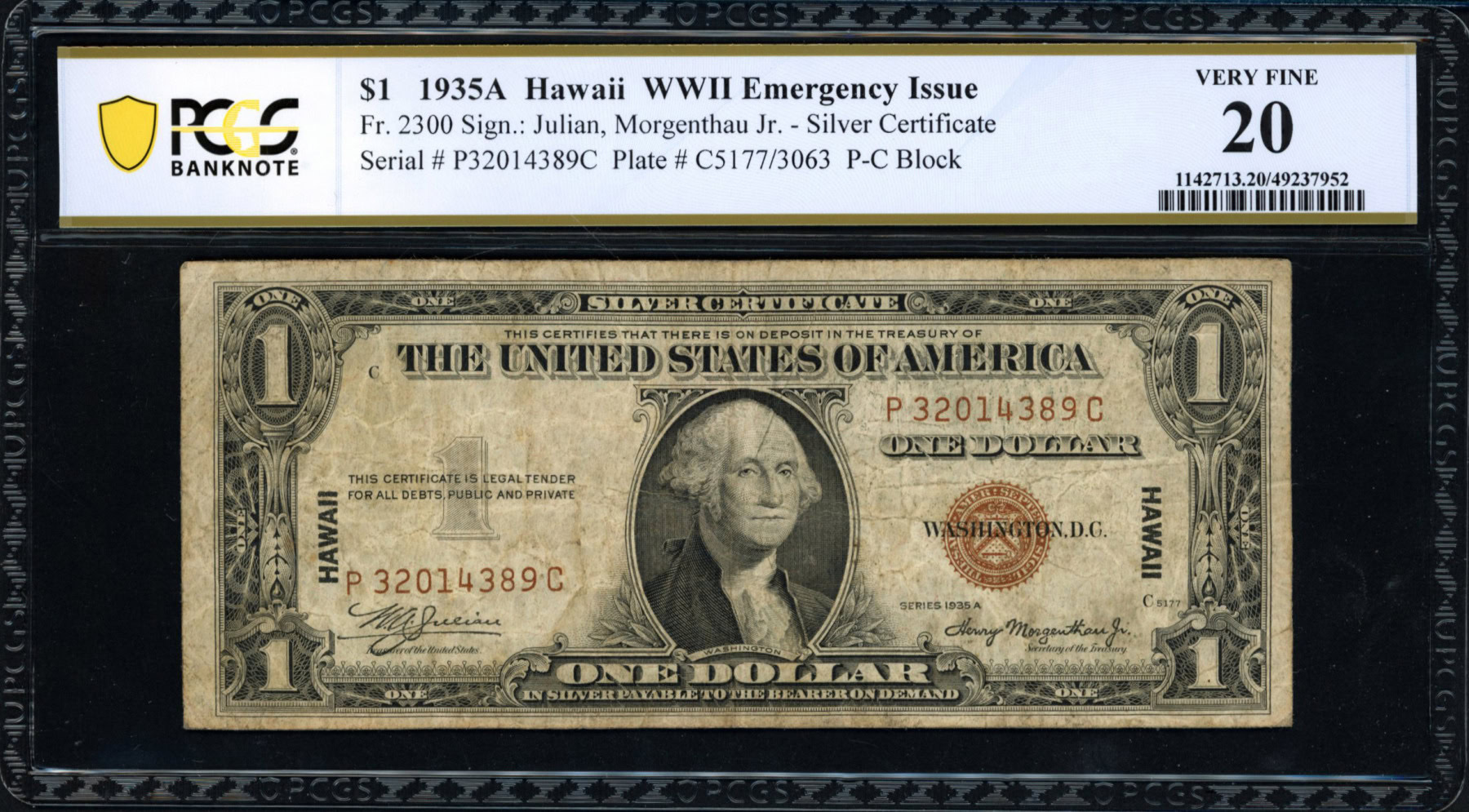 Fr. 2300 (PC Block) 1935A $1 Hawaii WWII Emergency Issue Note Julian ...