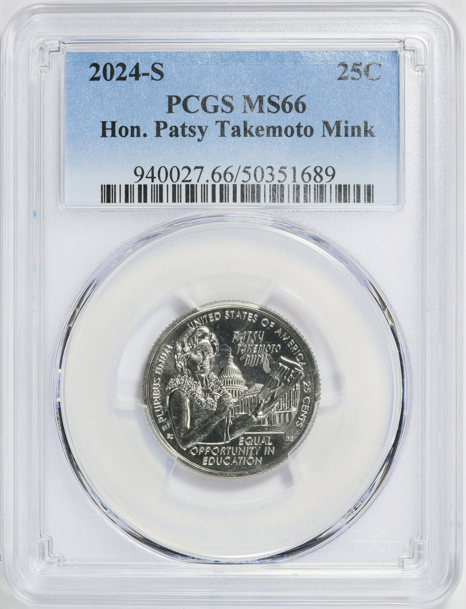 2024-S American Women Quarter Hon. Patsy Takemoto Mink PCGS MS-66 ...