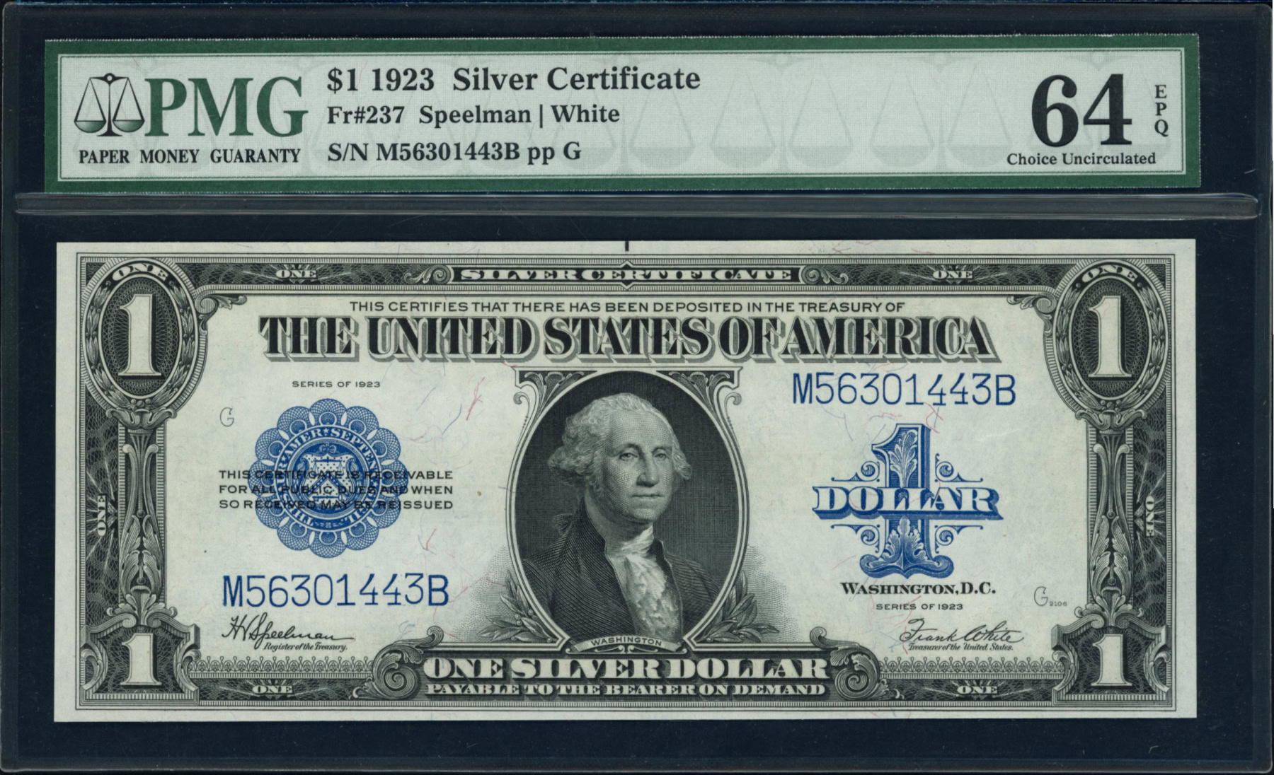 Fr. 237 1923 $1 Silver Certificate Note Speelman / White PMG Choice Uncirculated 64 EPQ | PMG ...