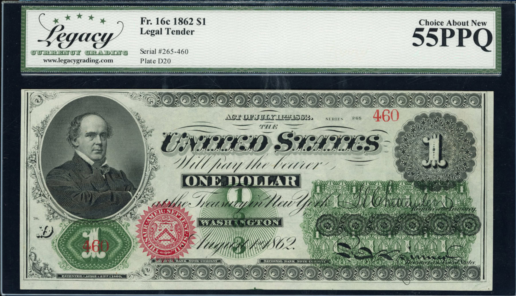 Fr. 16c 1862 $1 Legal Tender Note Series 265 Chittenden / Spinner ...