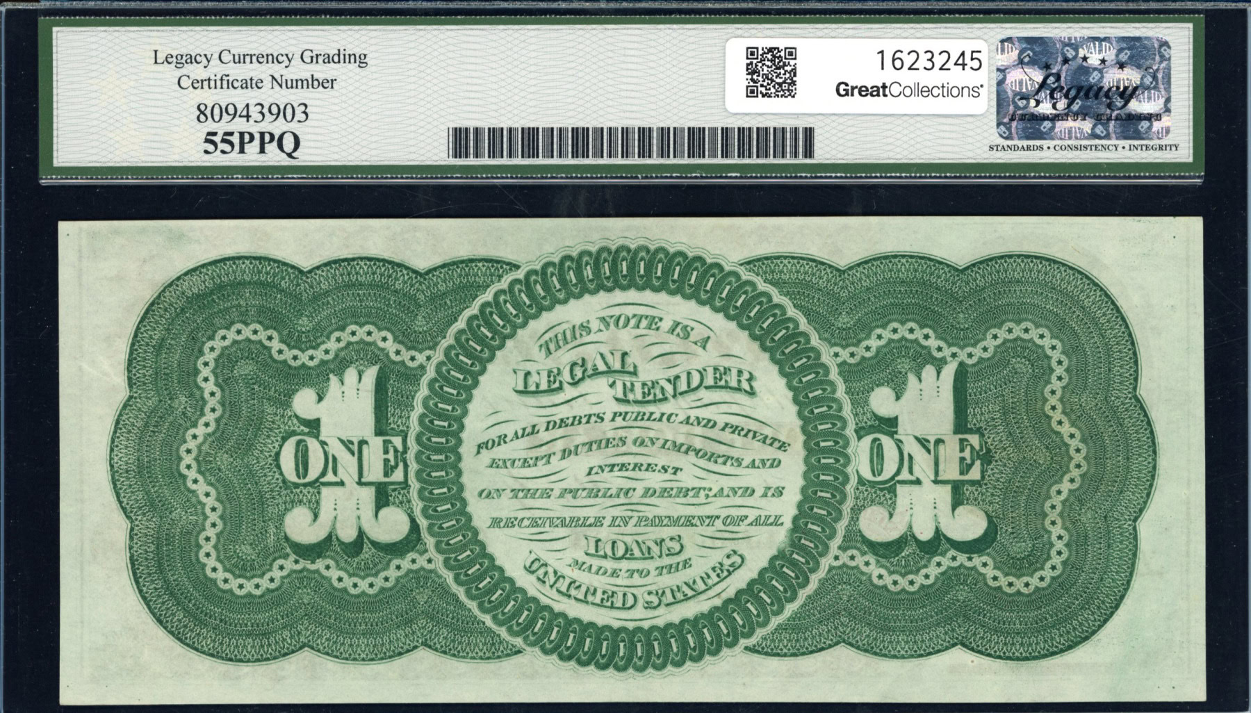Fr. 16c 1862 $1 Legal Tender Note Series 265 Chittenden / Spinner ...