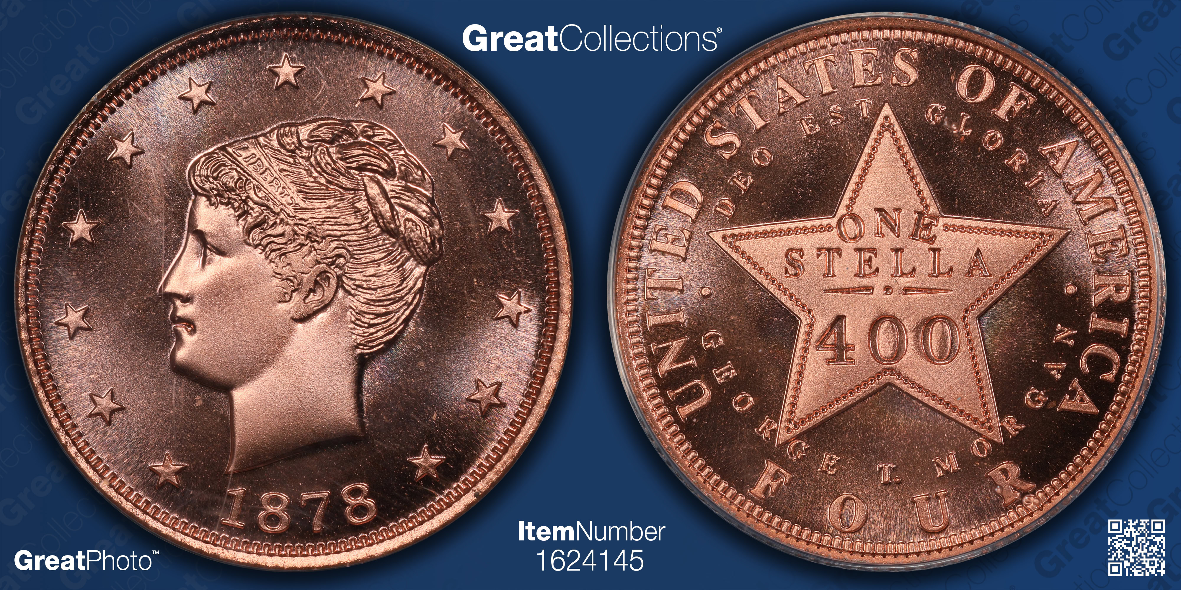 "1878" Copper $4 Coiled Hair Stella Concept Daniel Carr Token PL ANACS ...