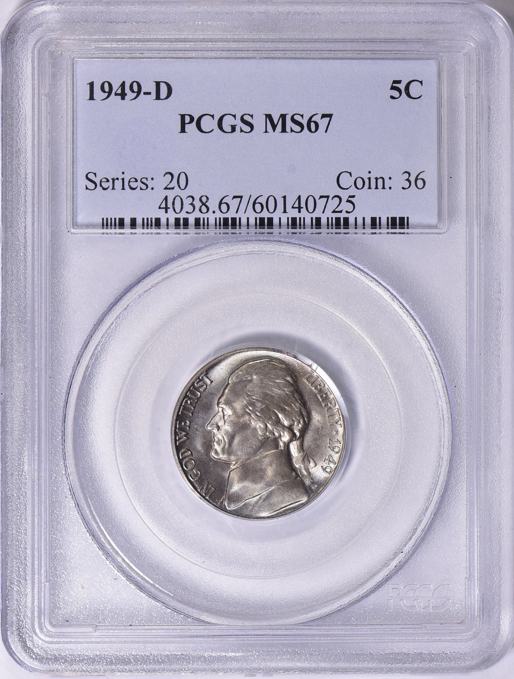 1949-D Jefferson Nickel PCGS MS-67 (Item 1624502) | GreatCollections ...