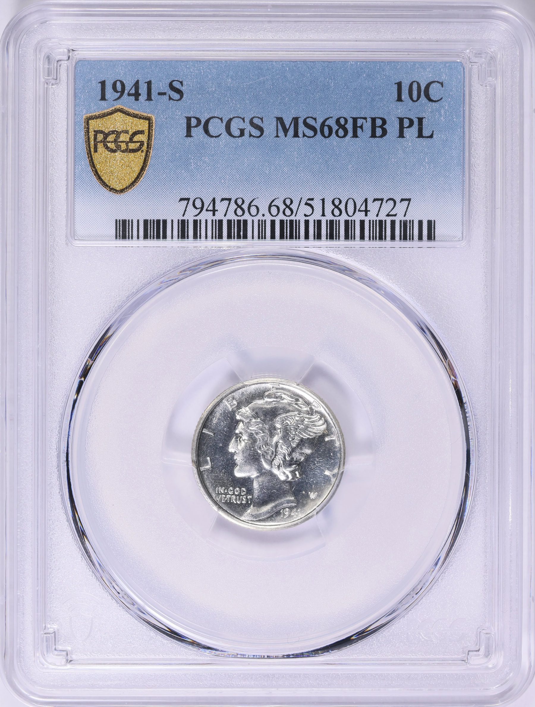 1941-S Mercury Dime PCGS MS-68 FB PL (Item 1625016) | GreatCollections Coin Auctions