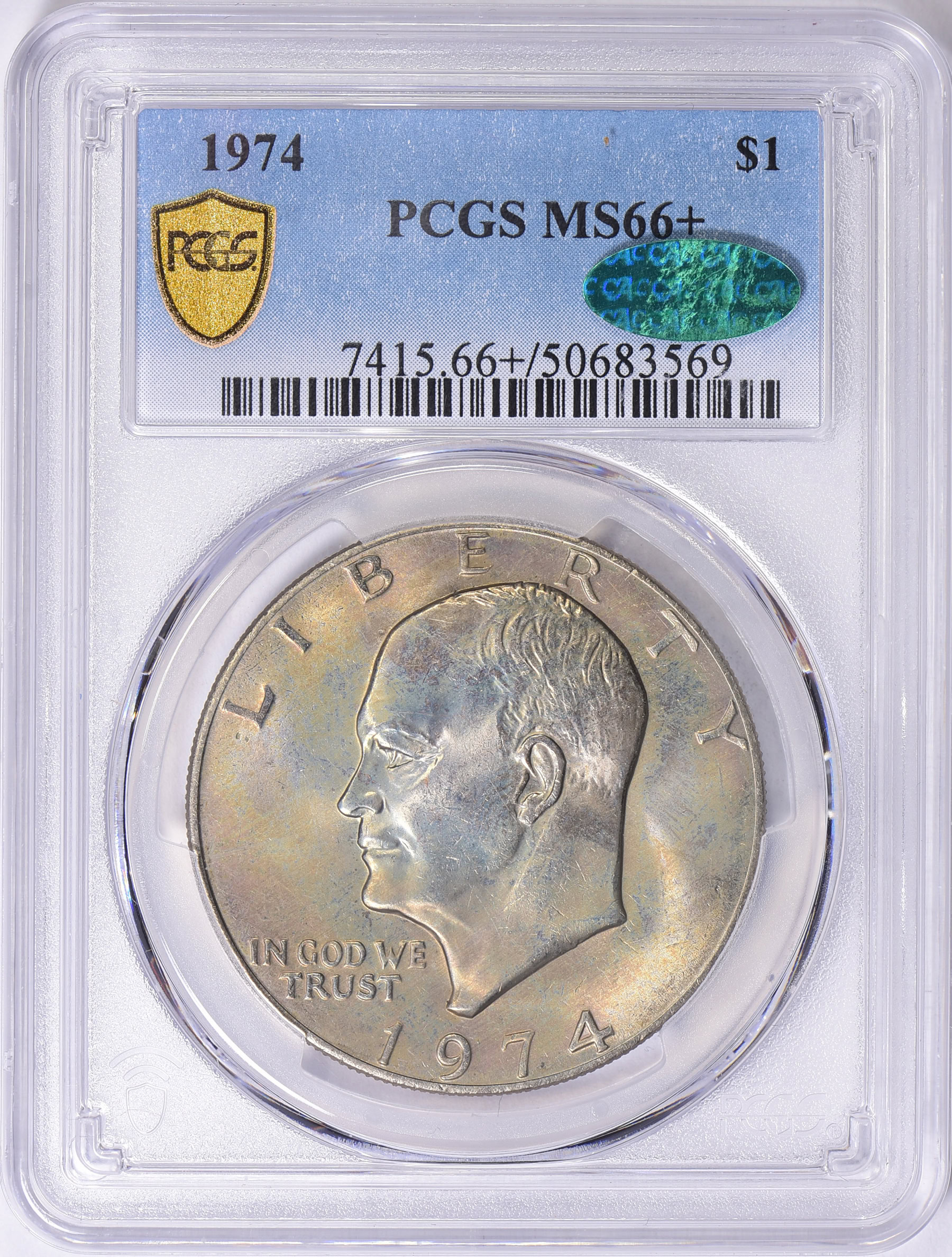 1974 Eisenhower Dollar PCGS MS-66+ (CAC Green) (Toned) (Item 1625042 ...