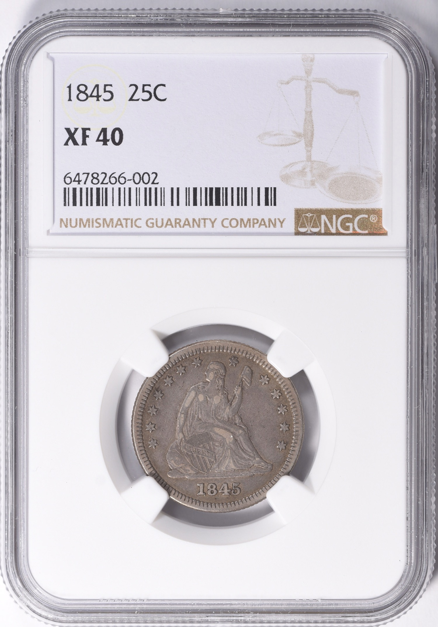 1845 Seated Liberty Quarter NGC XF-40 (Item 1625085) | GreatCollections Coin Auctions