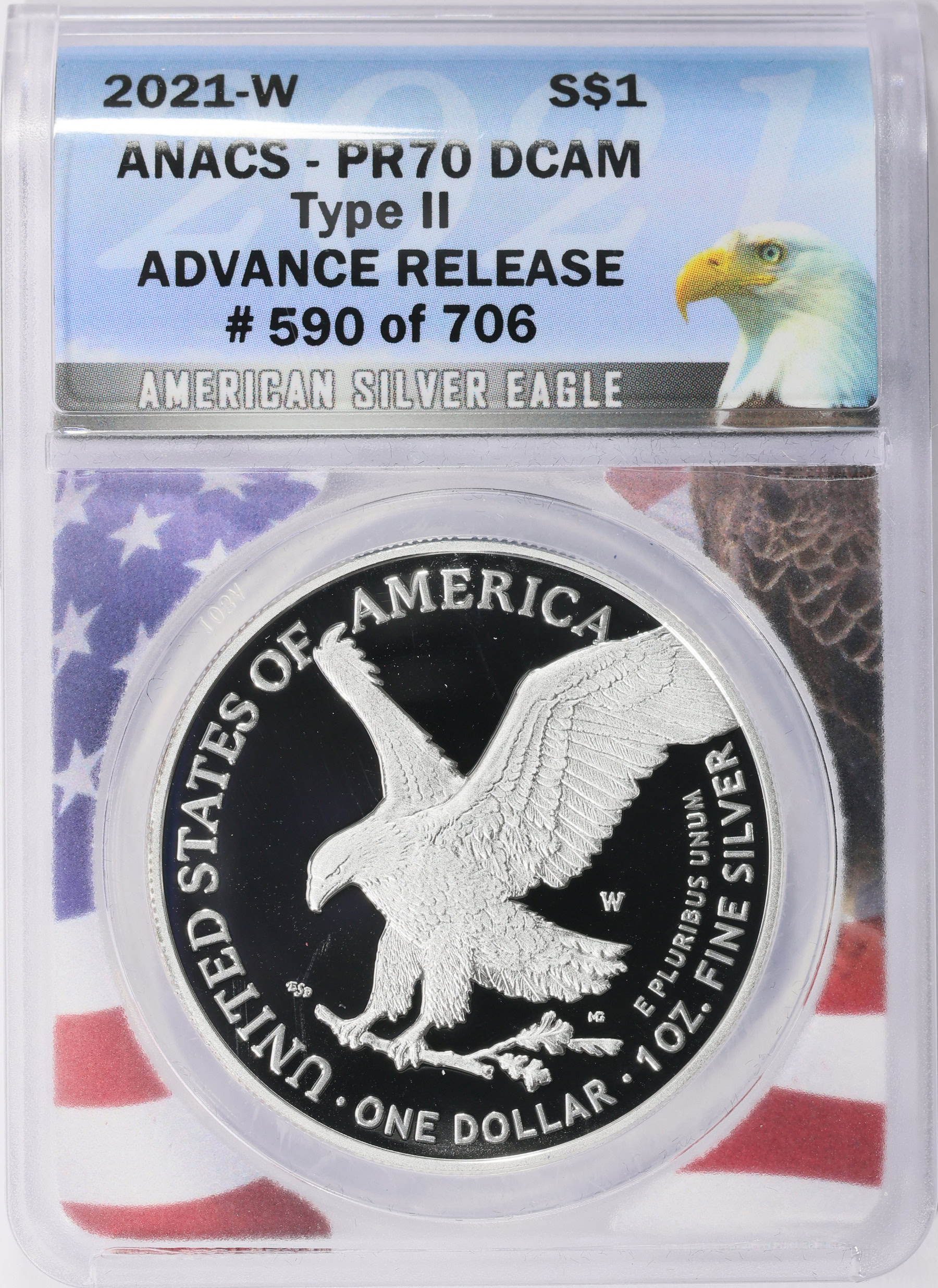 2021-W $1 Silver Eagle Type 2 Advance Release ANACS Proof-70 DCAM (Item ...