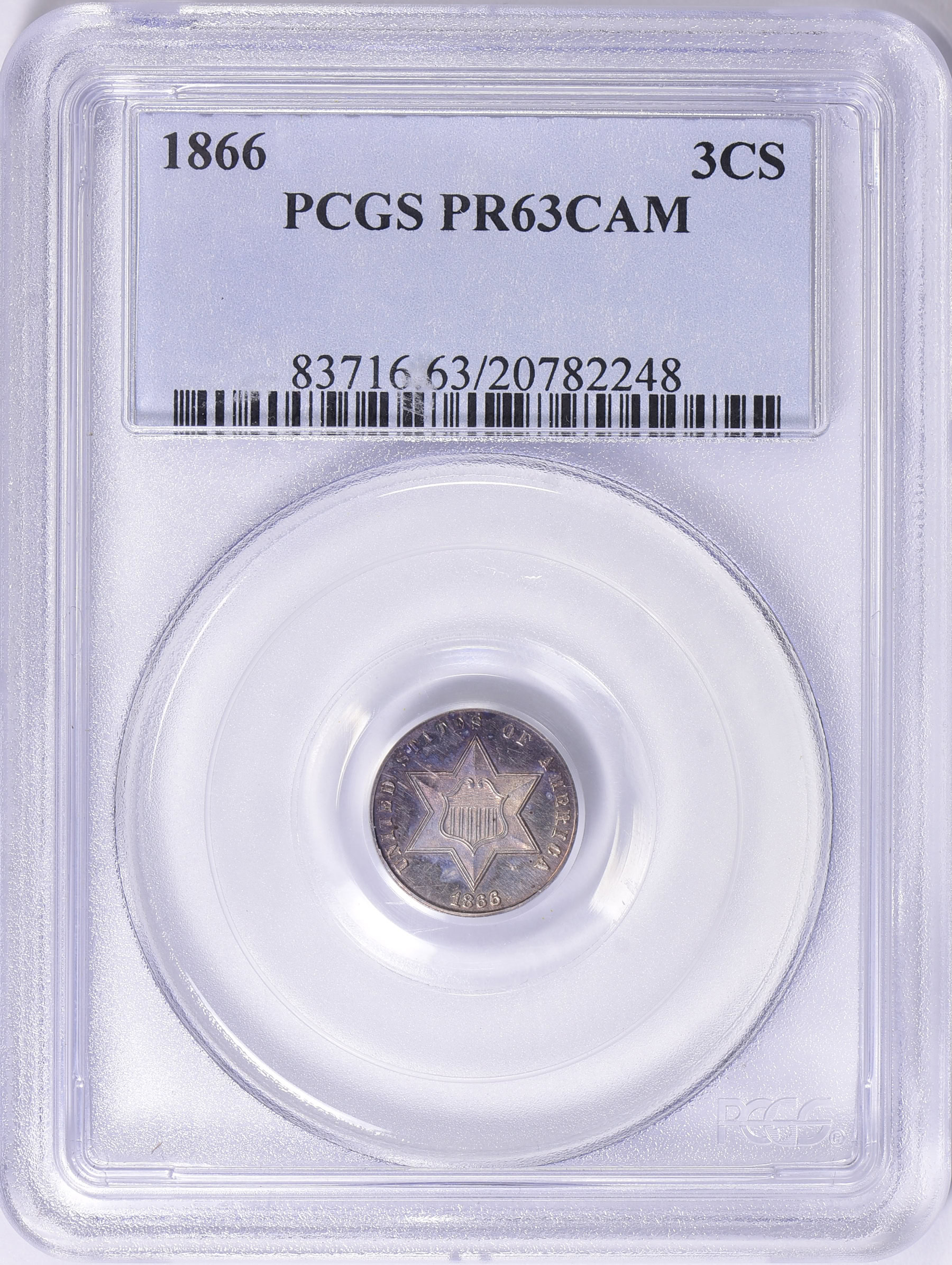 1866 Silver Three-Cent Piece PCGS Proof-63 CAMEO (Toned) (Item 1625950 ...