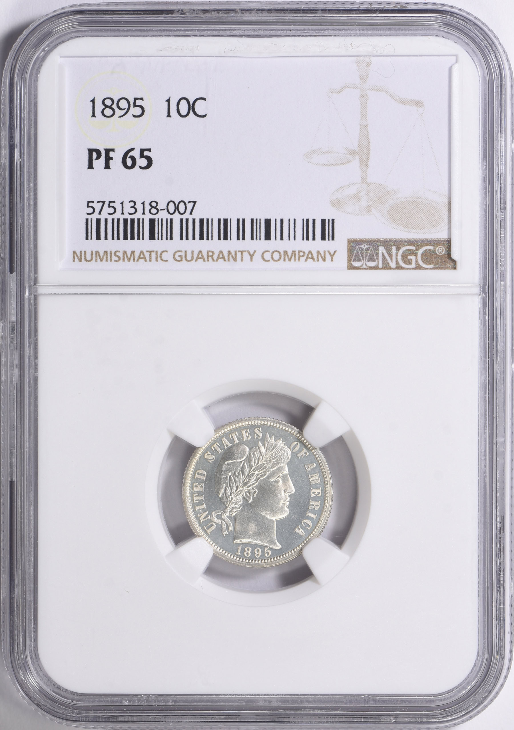 1895 Barber Dime NGC Proof-65 (Item 1625966) | GreatCollections Coin Auctions