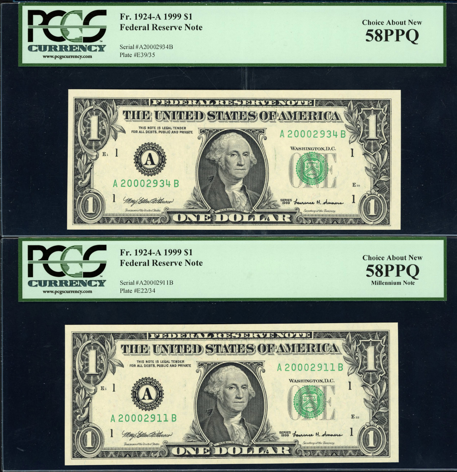 Fr. 1924-A (AB Block) 1999 $1 Boston Federal Reserve Millennium Note ...