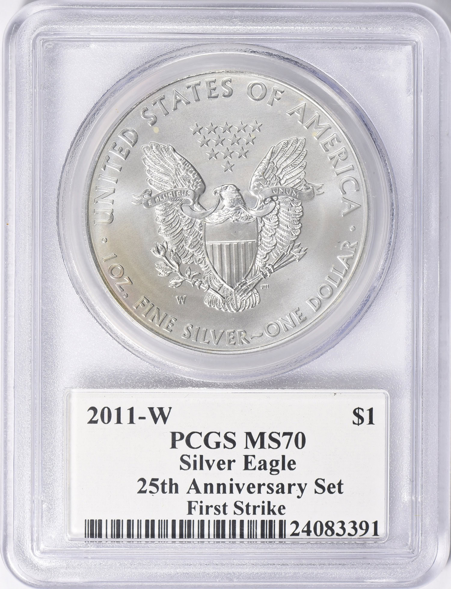 2011-W $1 Silver Eagle Burnished 25th Anniversary First Strike PCGS MS-70 (Mercanti Signed Label ...