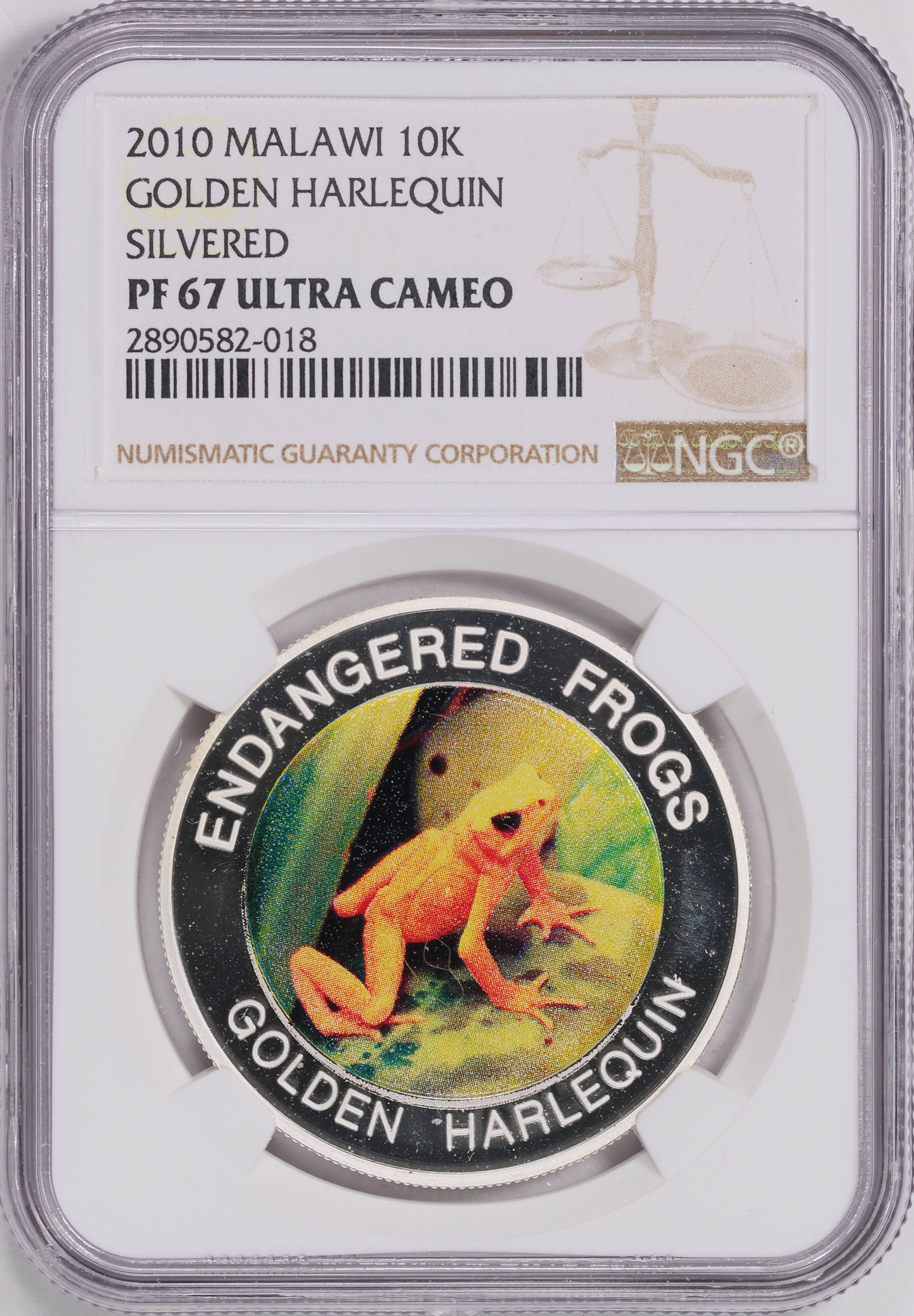 Malawi 2010 Colorized Silvered 10 Kwacha Golden Harlequin Frog NGC ...