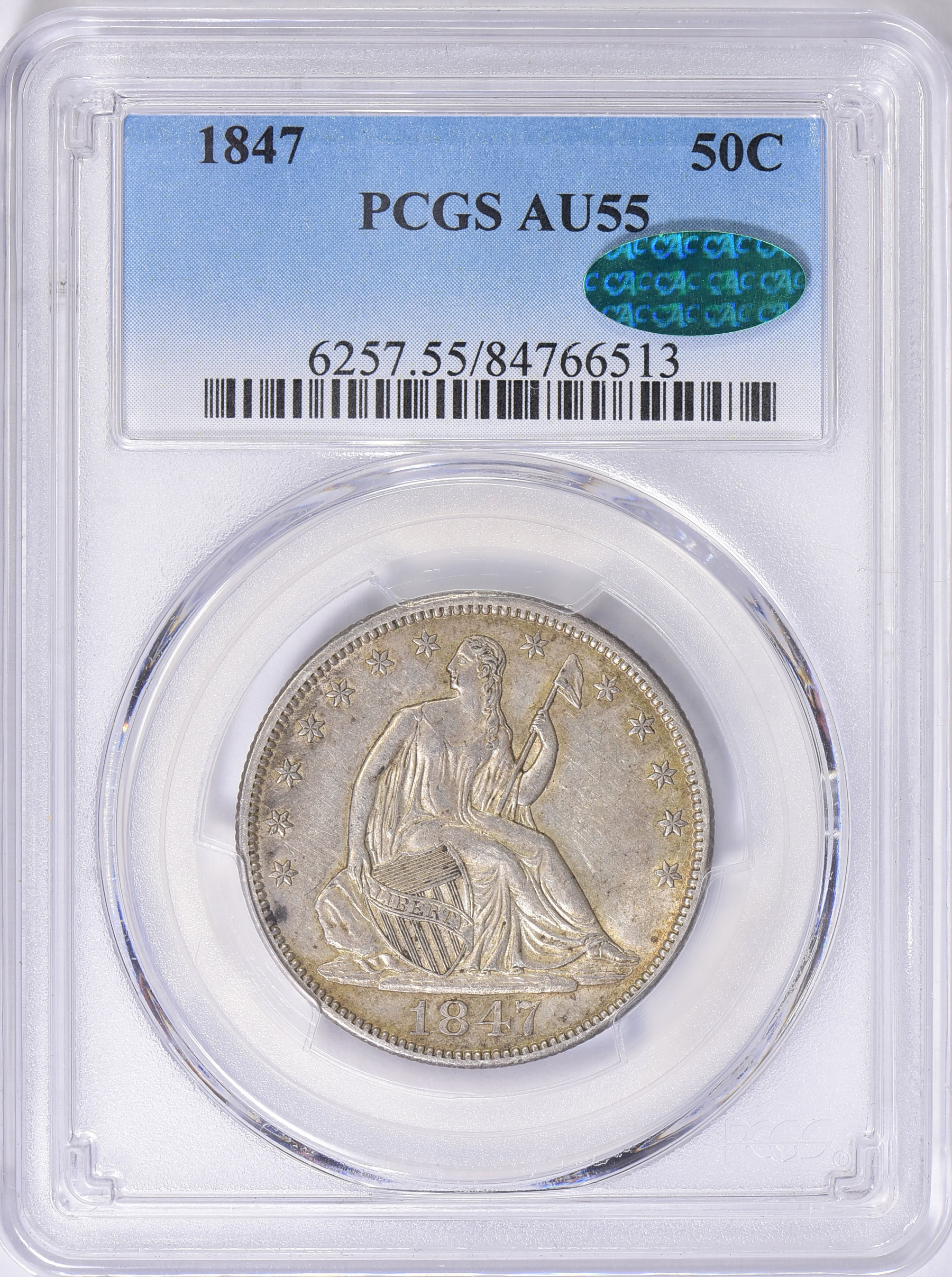 1847 Seated Liberty Half Dollar PCGS AU-55 (CAC Green) (Item 1628428) | GreatCollections Coin ...