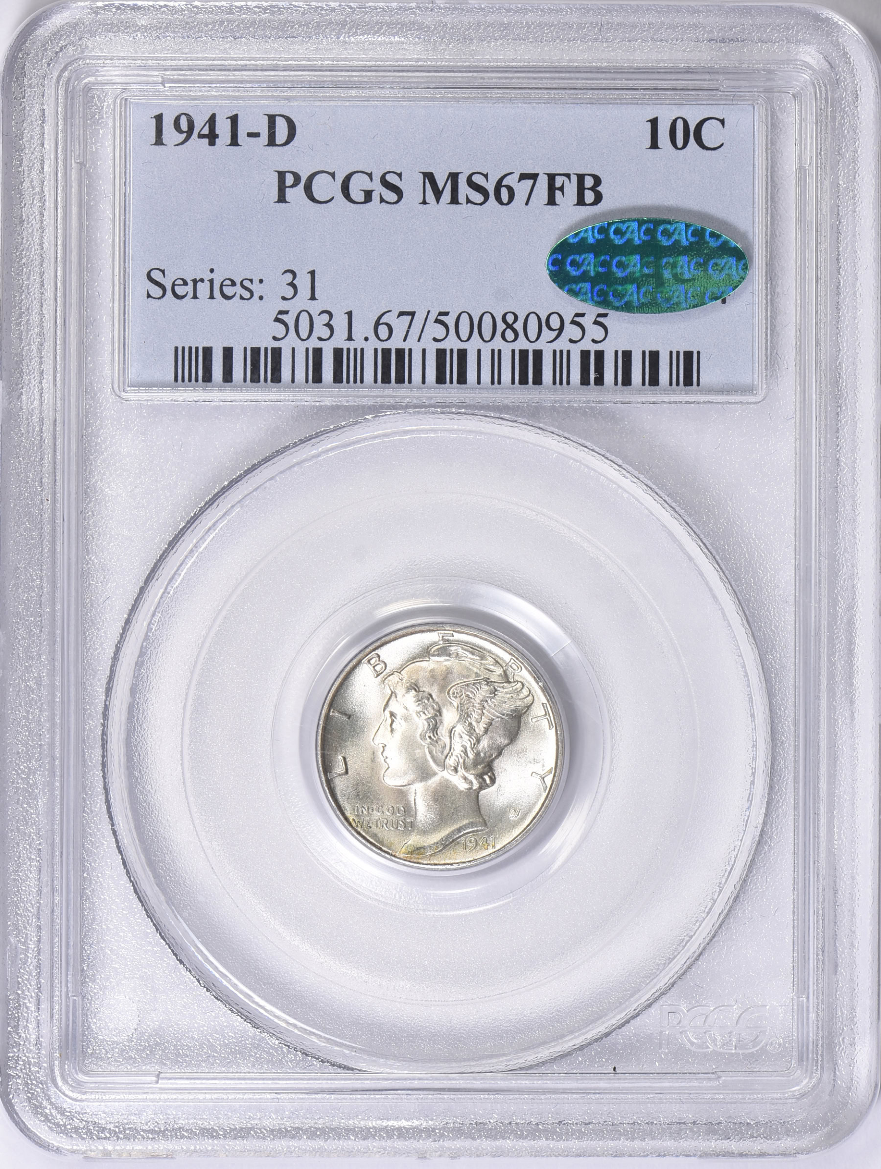 1941-D Mercury Dime PCGS MS-67 FB (CAC Green) (Item 1628495) | GreatCollections Coin Auctions