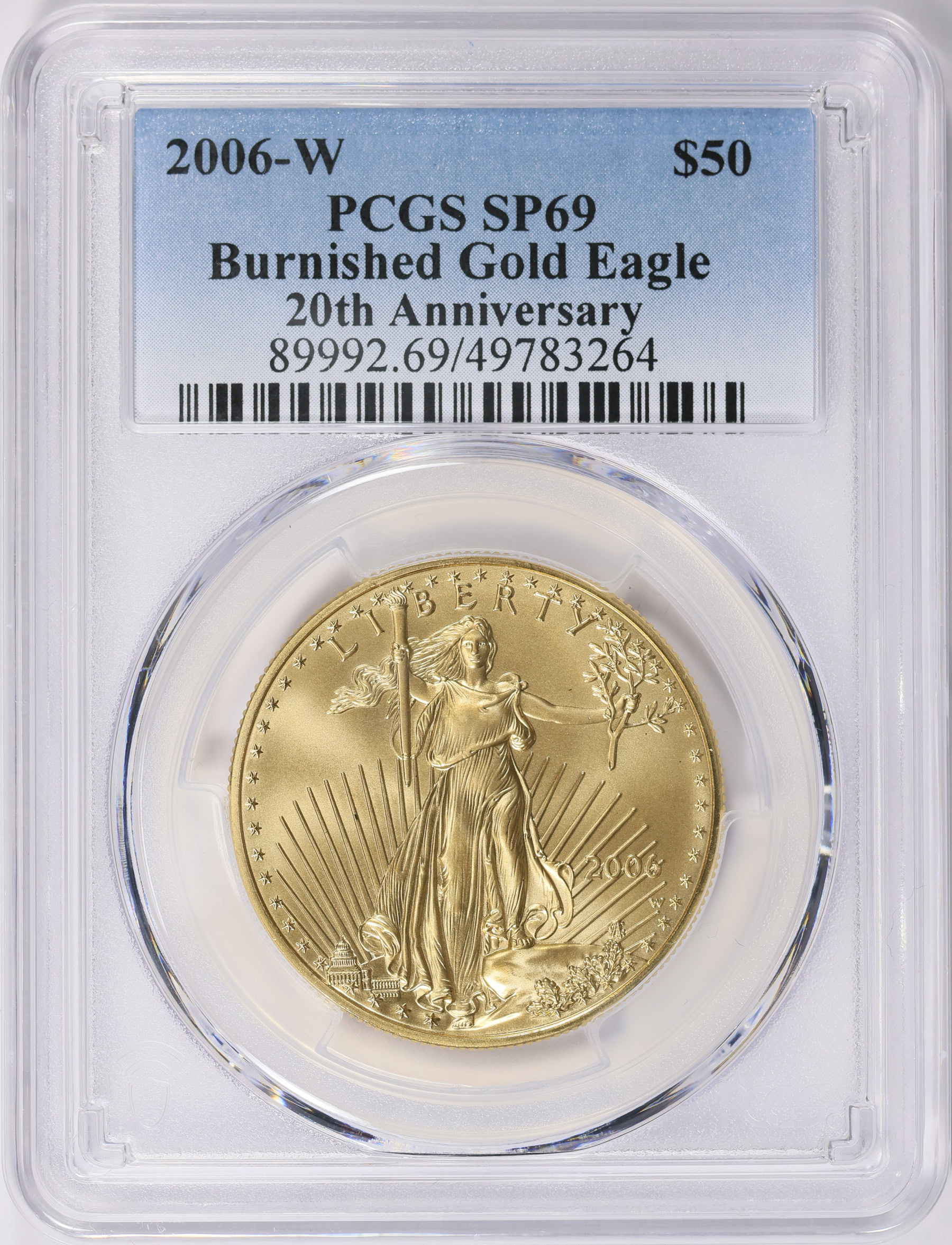 2006-W $50 One-Ounce Gold American Eagle Burnished 20th Anniversary PCGS SP-69 (Item 1628774 ...