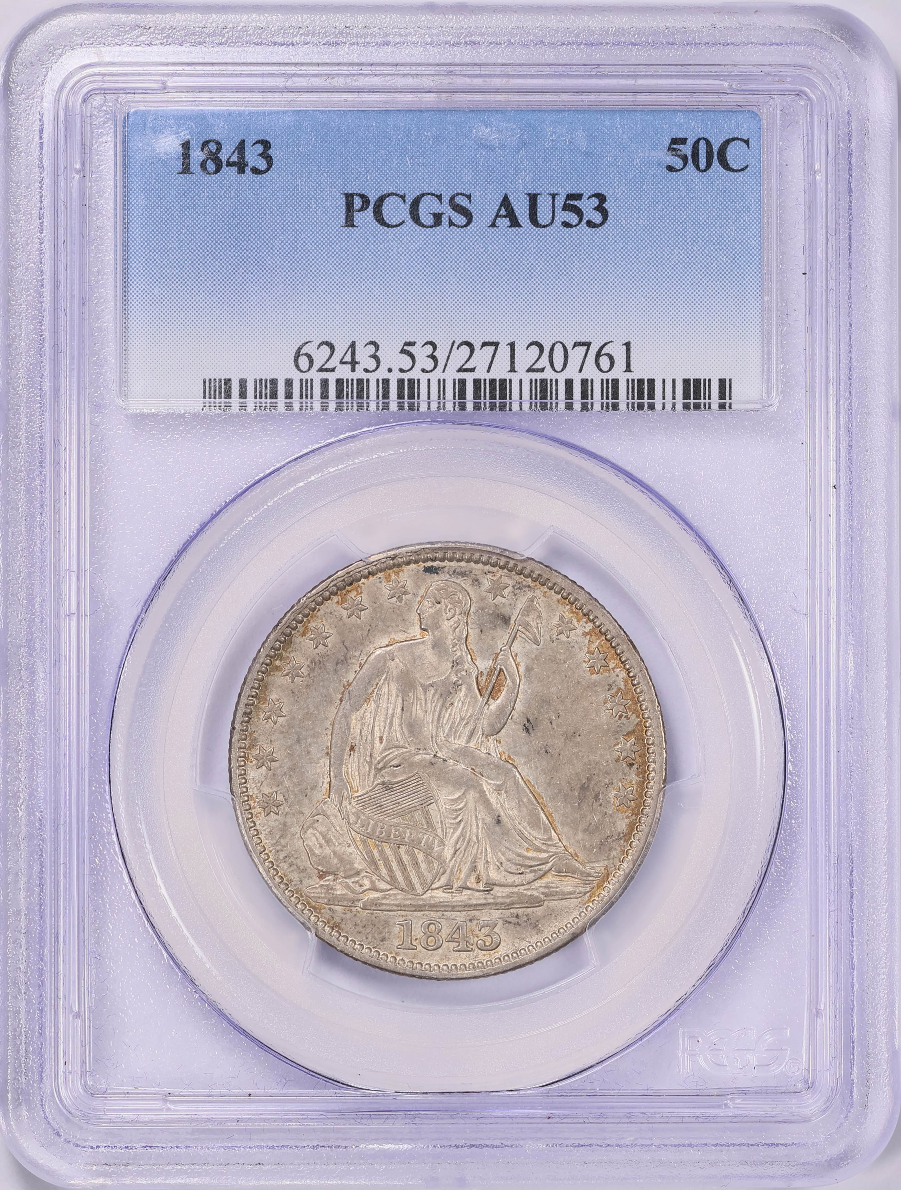 1843 Seated Liberty Half Dollar PCGS AU-53 (Item 1628917) | GreatCollections Coin Auctions