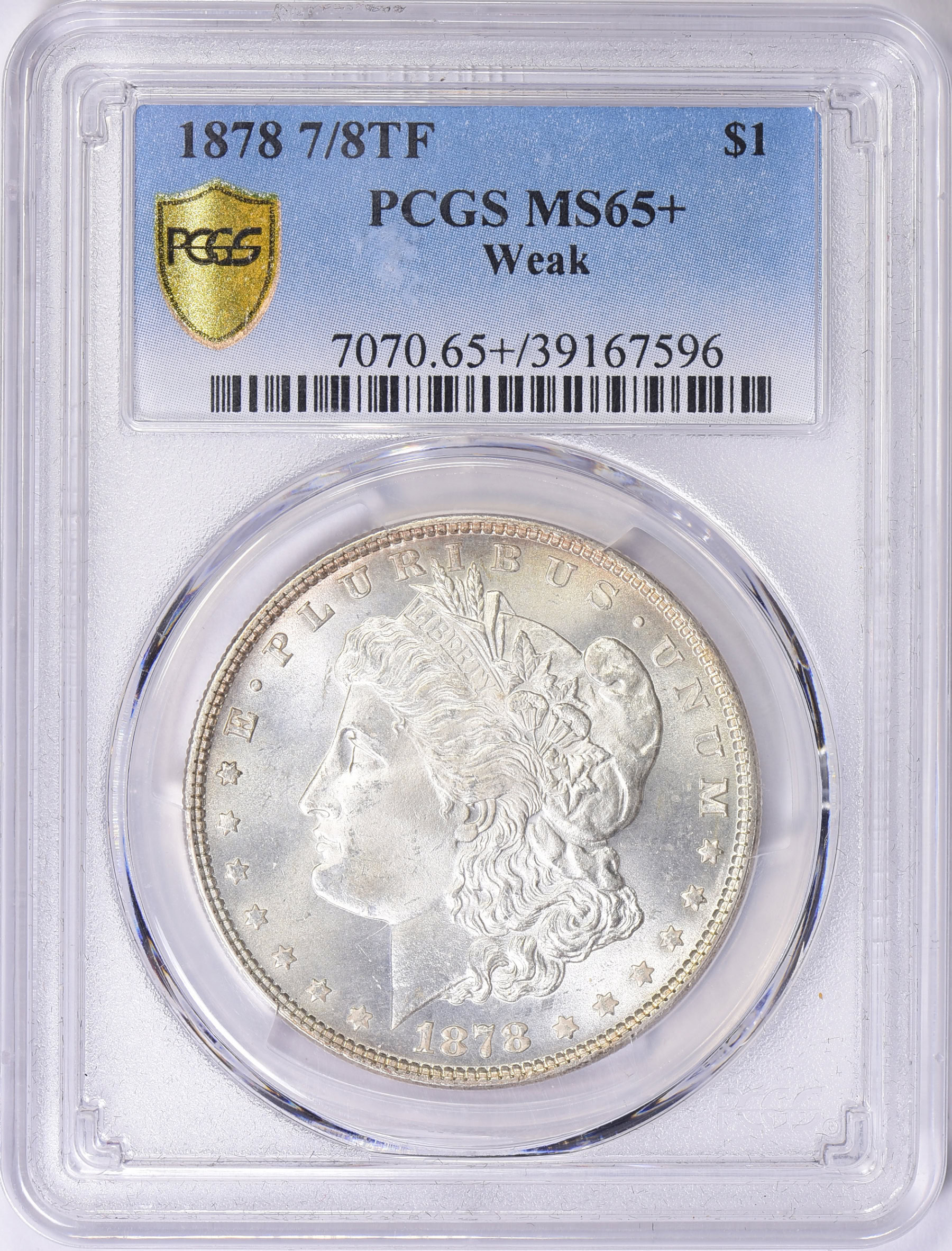 1878 Morgan Silver Dollar 7/8 Tailfeathers, Weak PCGS MS-65+ (Item ...