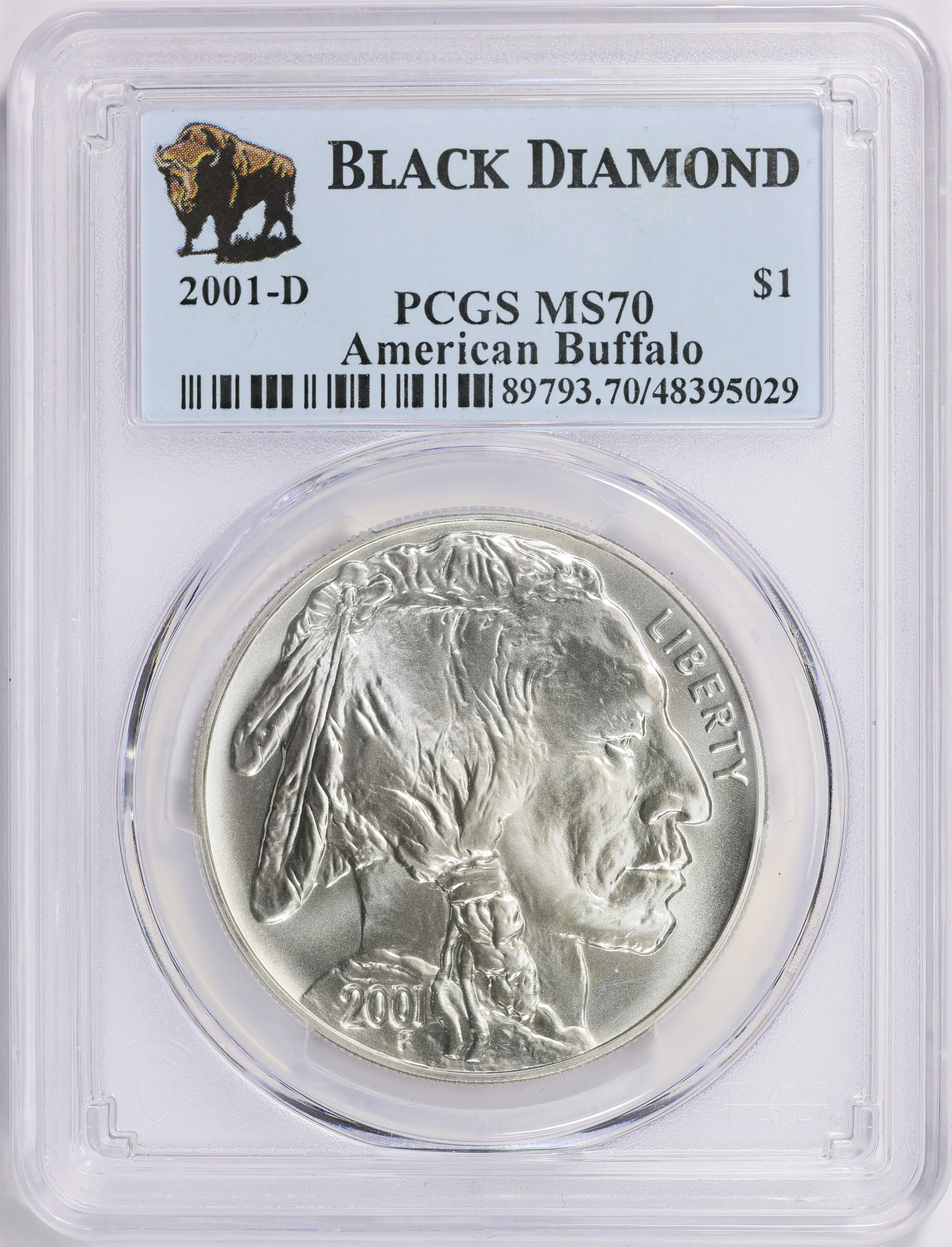 2001-D American Buffalo Silver Dollar PCGS MS-70 (Black Diamond Label ...