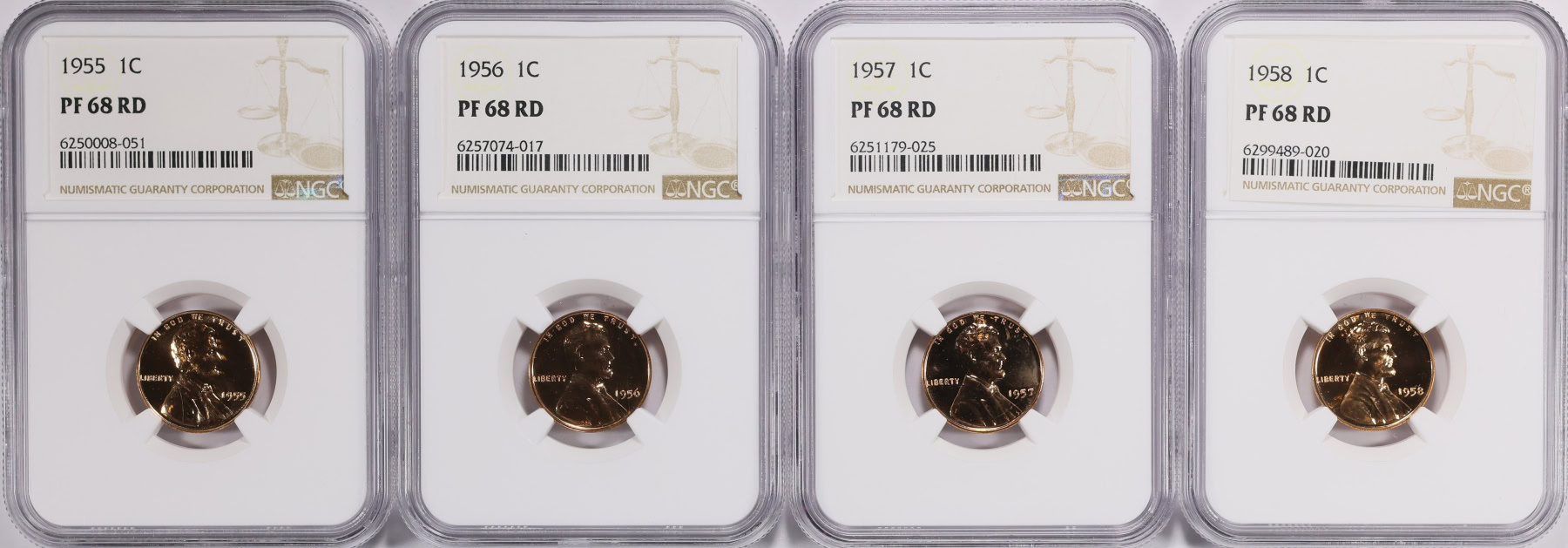 1955, 1956, 1957 and 1958 Lincoln Cent NGC Proof-68 RD (4 Coins) (Item 1629488 ...