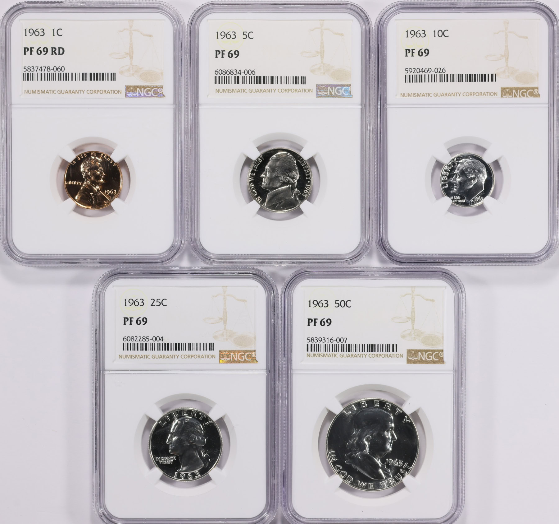 1963 1c-50c Proof Set NGC Proof-69 (5 Coins) (Item 1629541 ...
