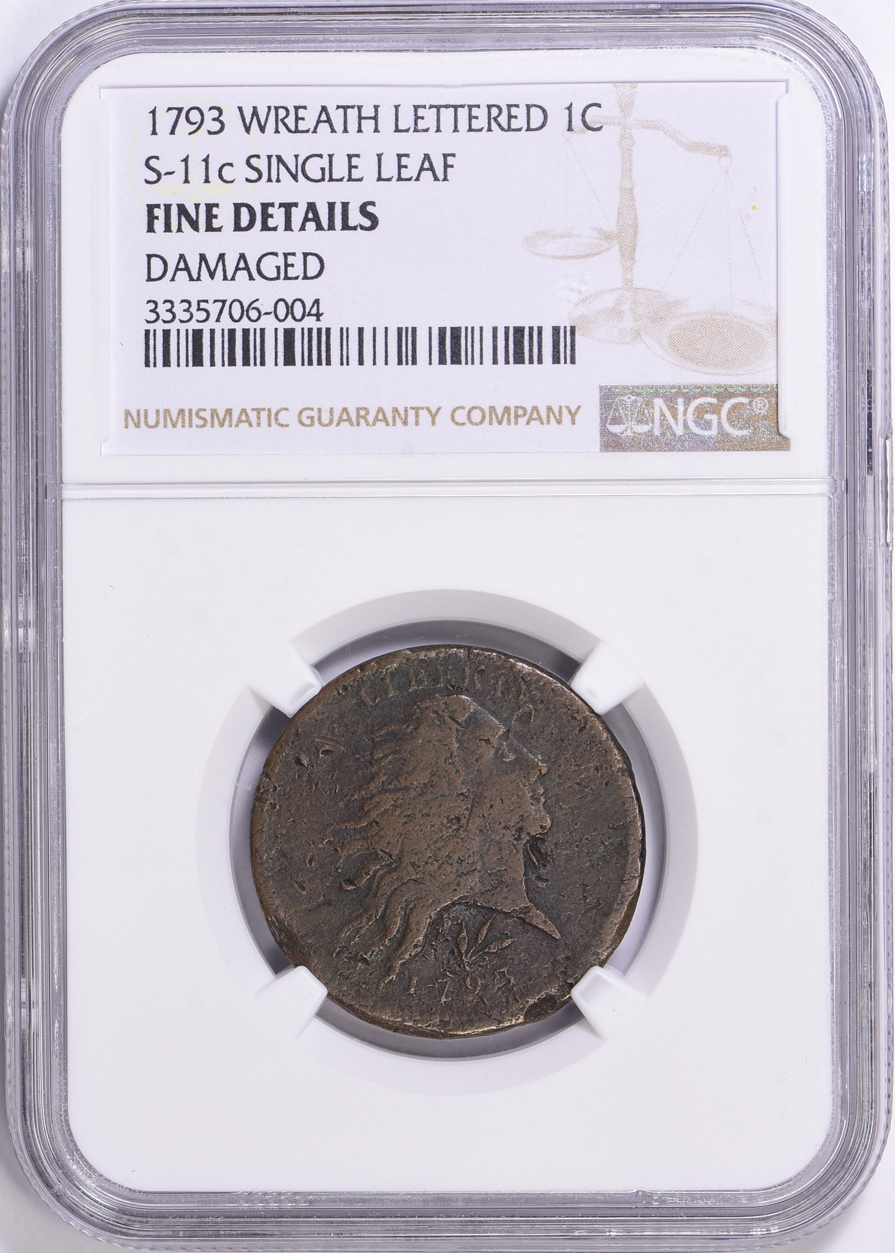 1793 Wreath Cent Lettered Edge Sheldon 11c NGC Fine Details (Item ...